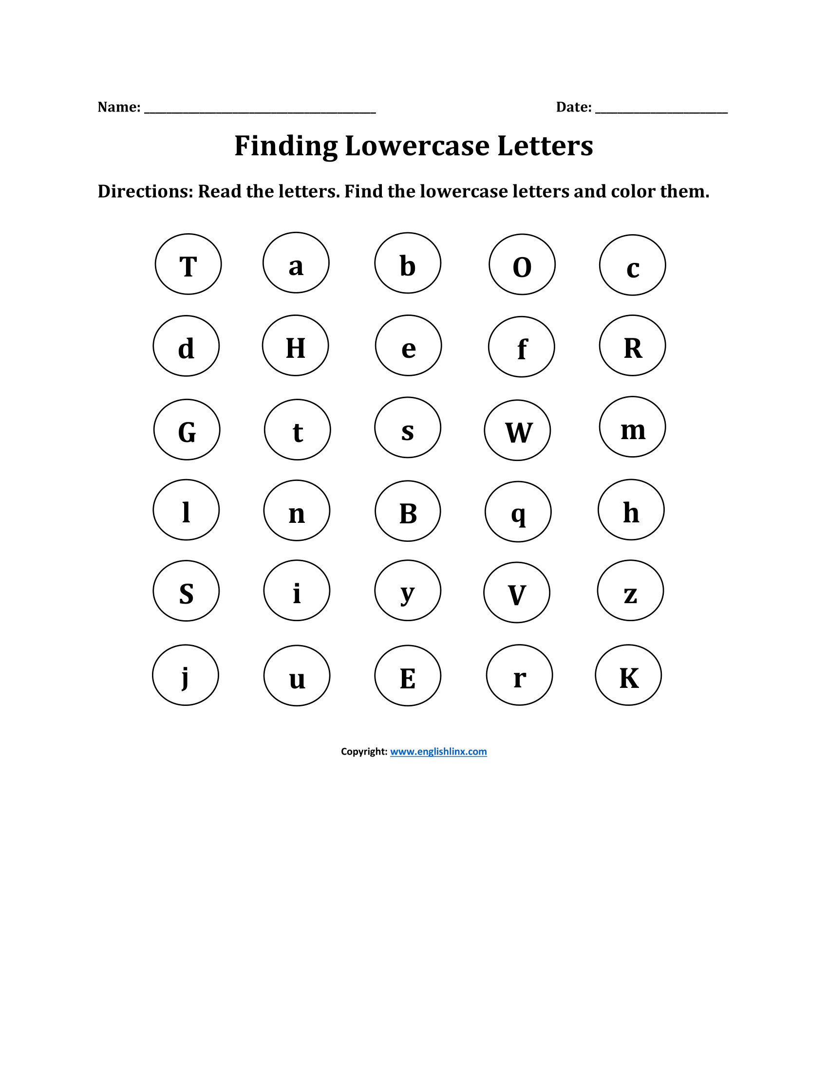 Finding Lowercase Letters | Nursery Alphabet Worksheet