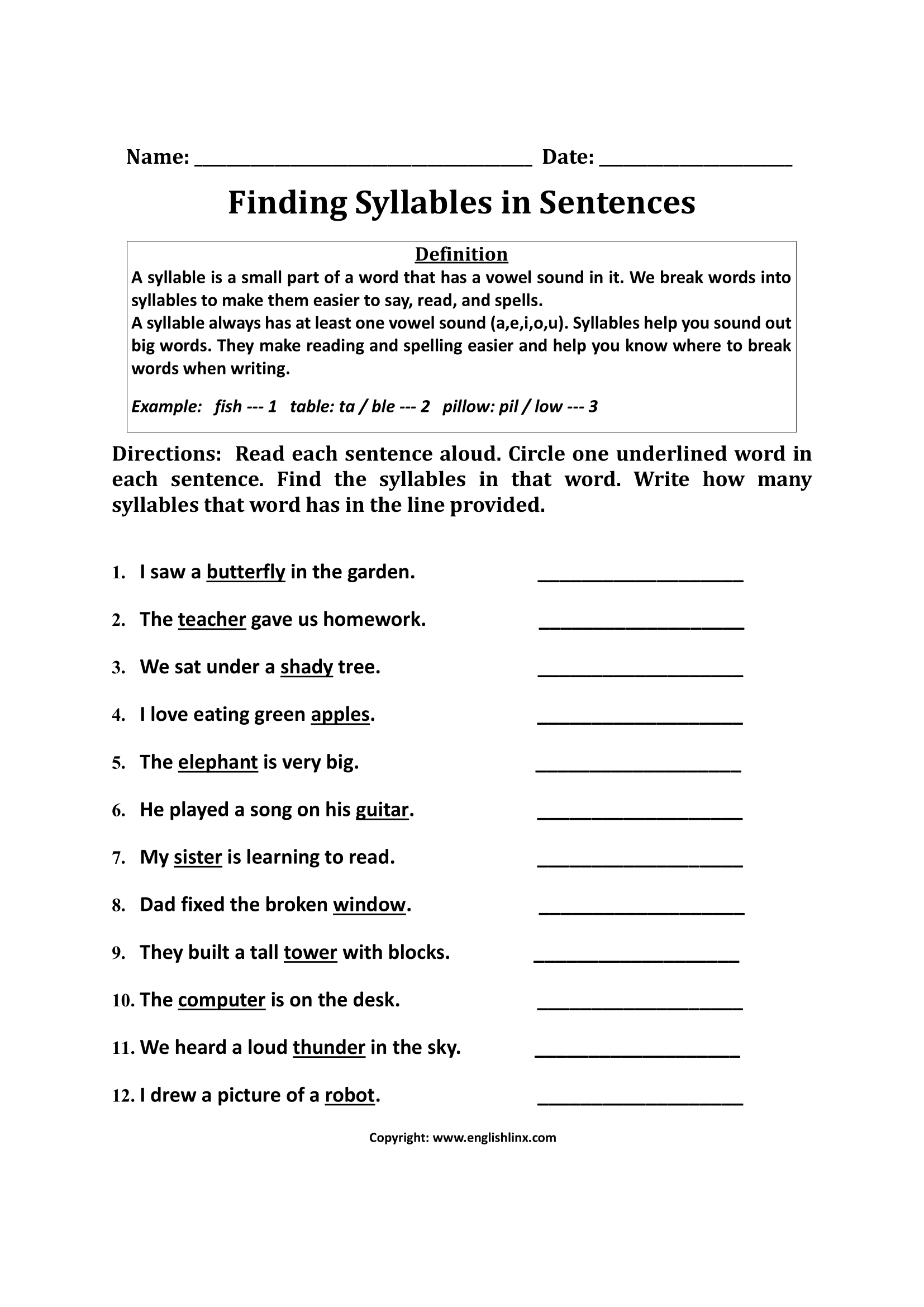 Englishlinx.com | Syllables Worksheets