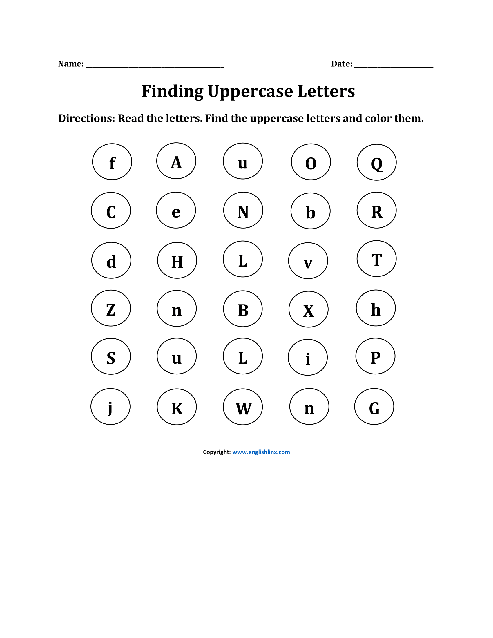 Finding Uppercase Letters Worksheet