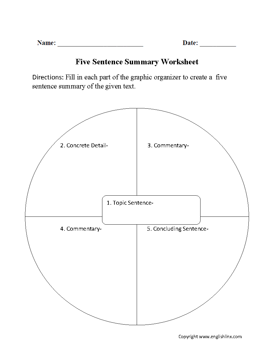 Reading Worksheets Summary Worksheets