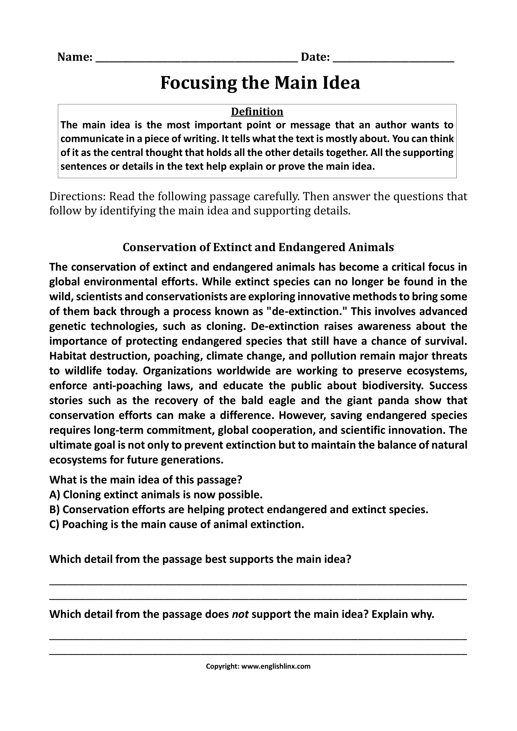 Main Idea Worksheets | Printable Main Idea Practice Worksheets