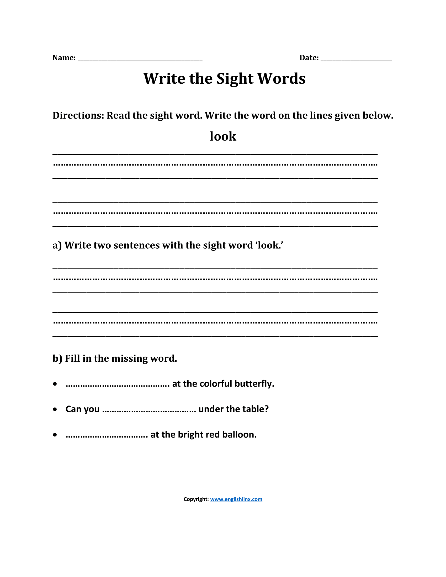 Sight Words Worksheets | Printable Sight Word Practice by Grade
