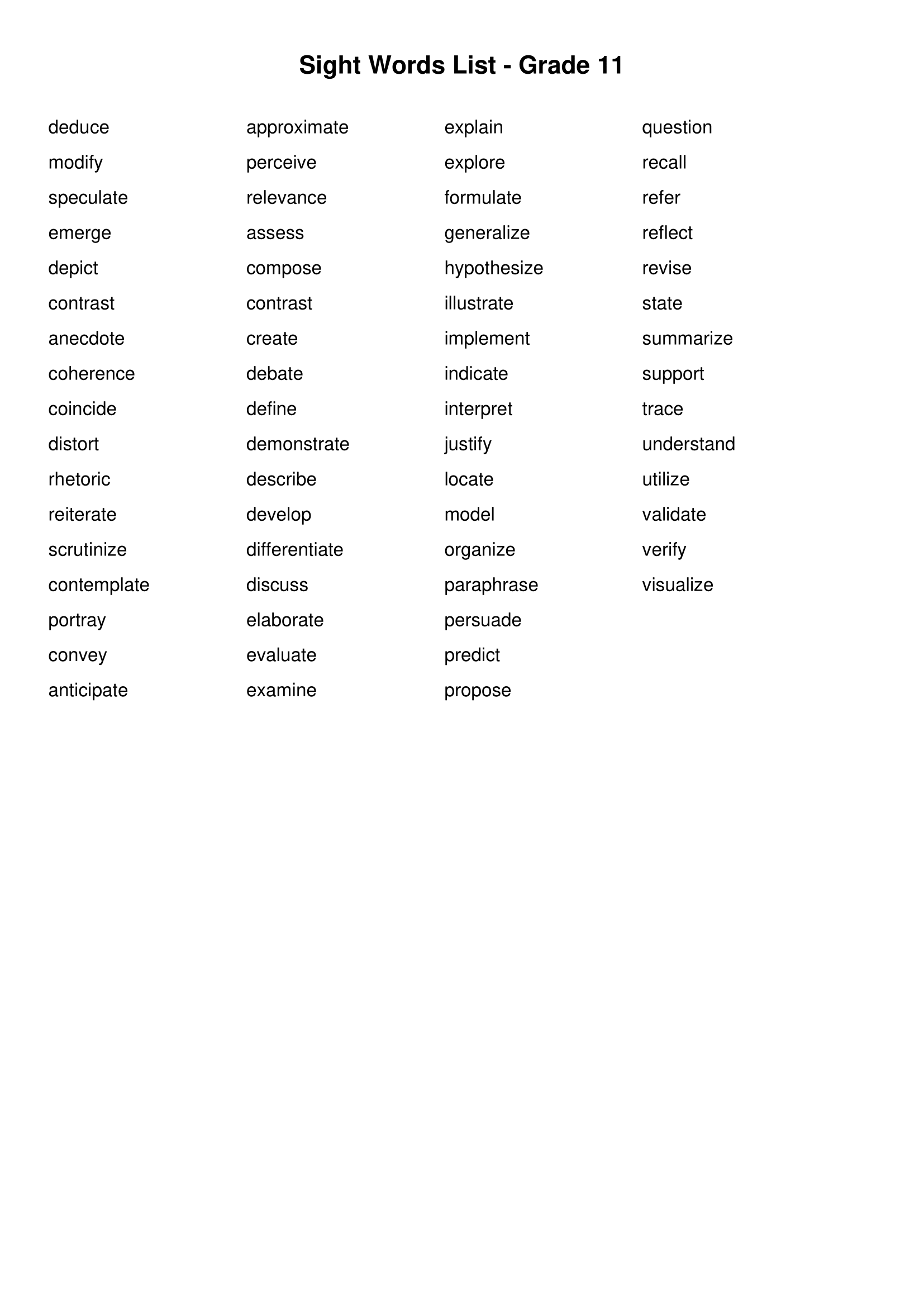 Sight Words Lists | Sight Words List Grade 11