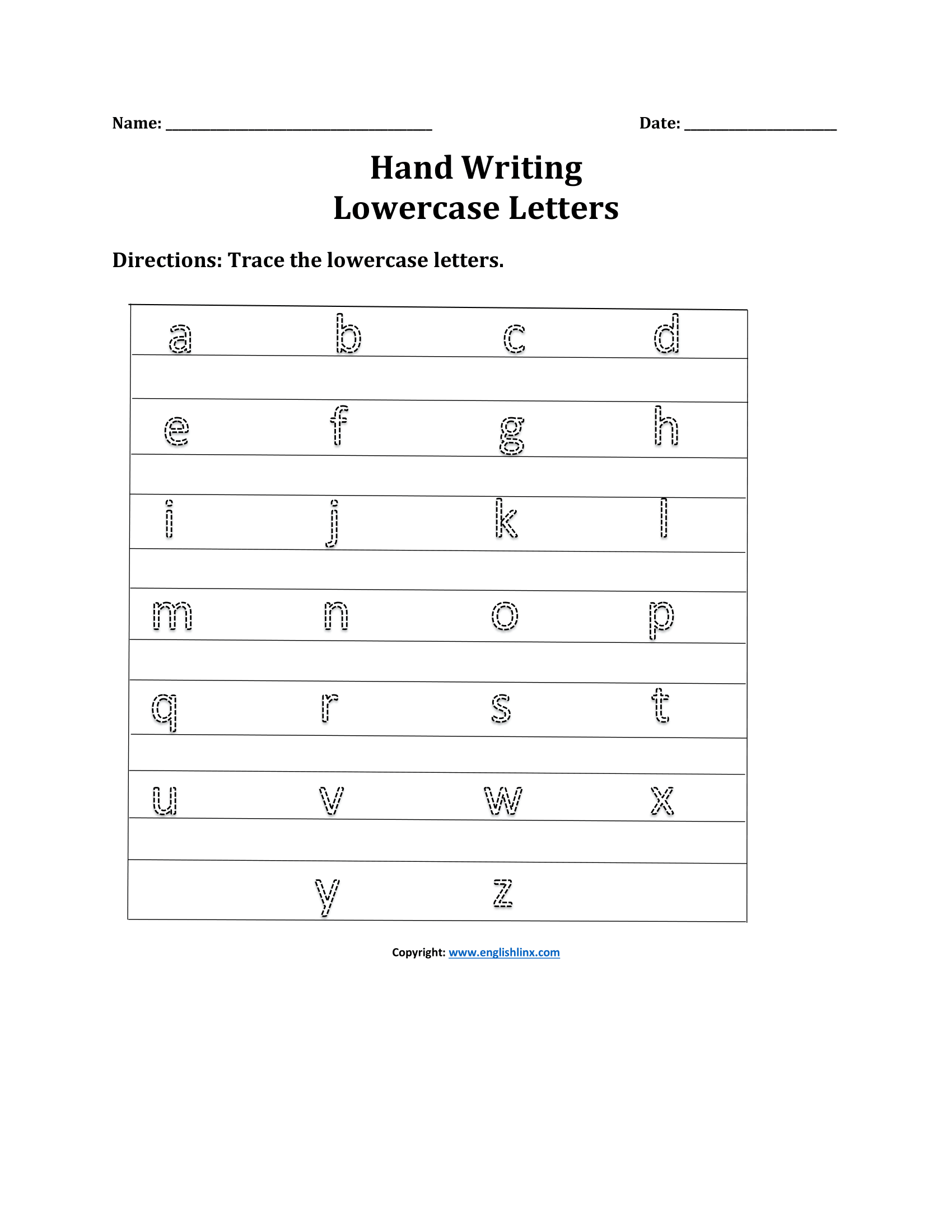 Phonics Worksheets for Preschool | Handwriting Lowercase Letters Worksheet