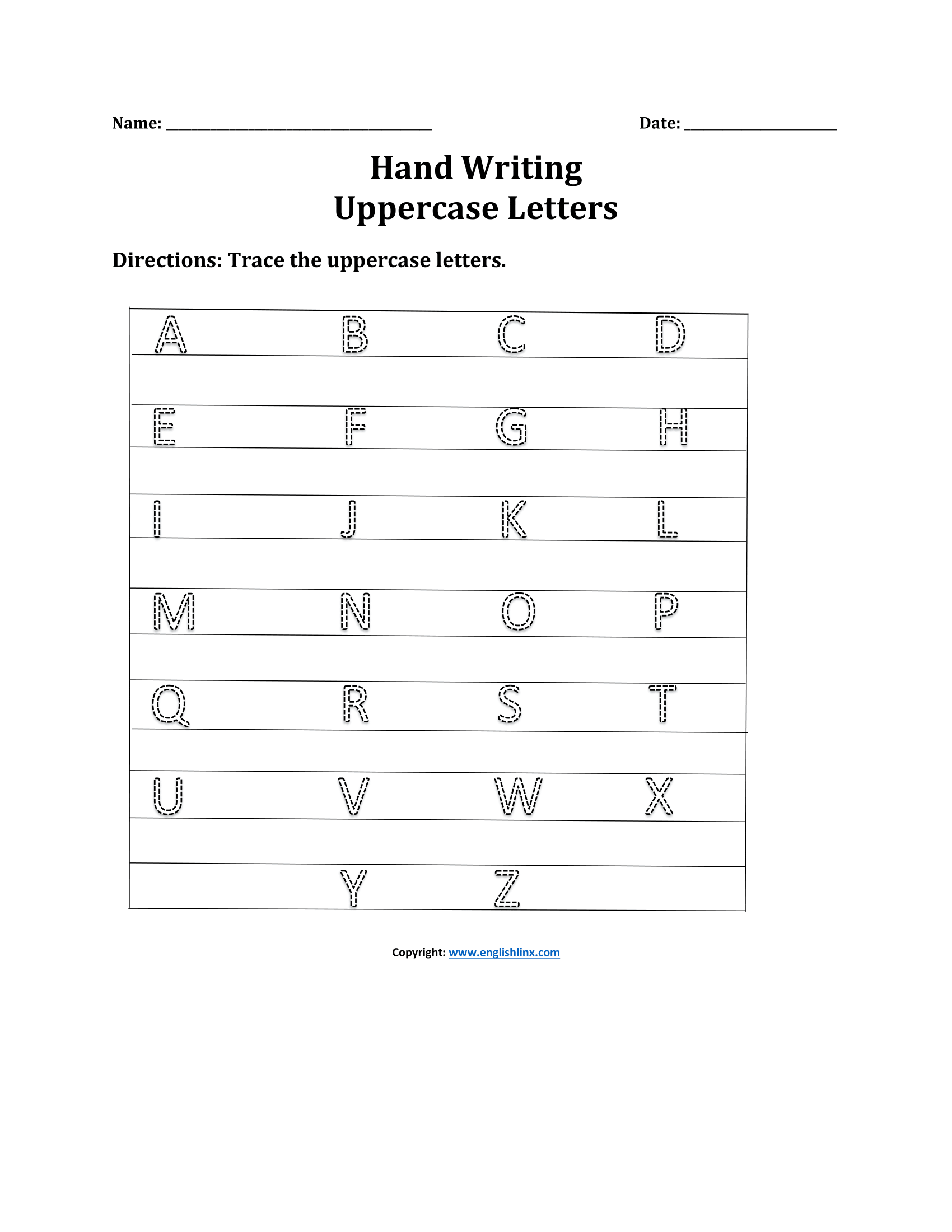 Handwriting Uppercase Letters Worksheet