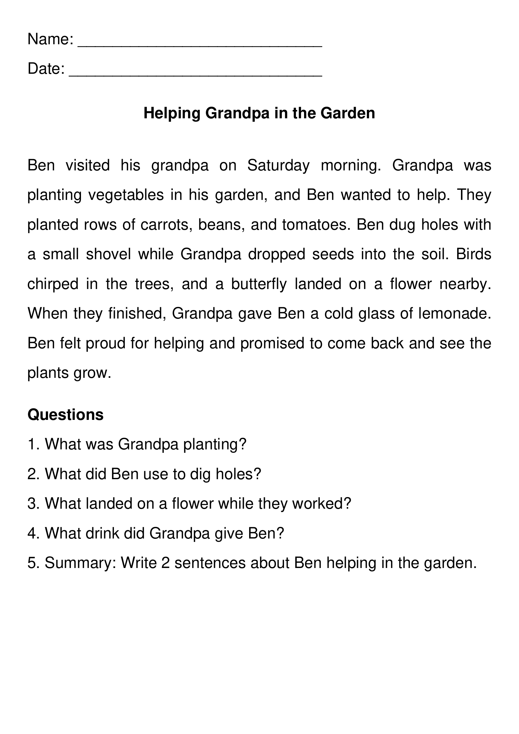 First Grade Reading Comprehension Worksheets | Passages & Questions