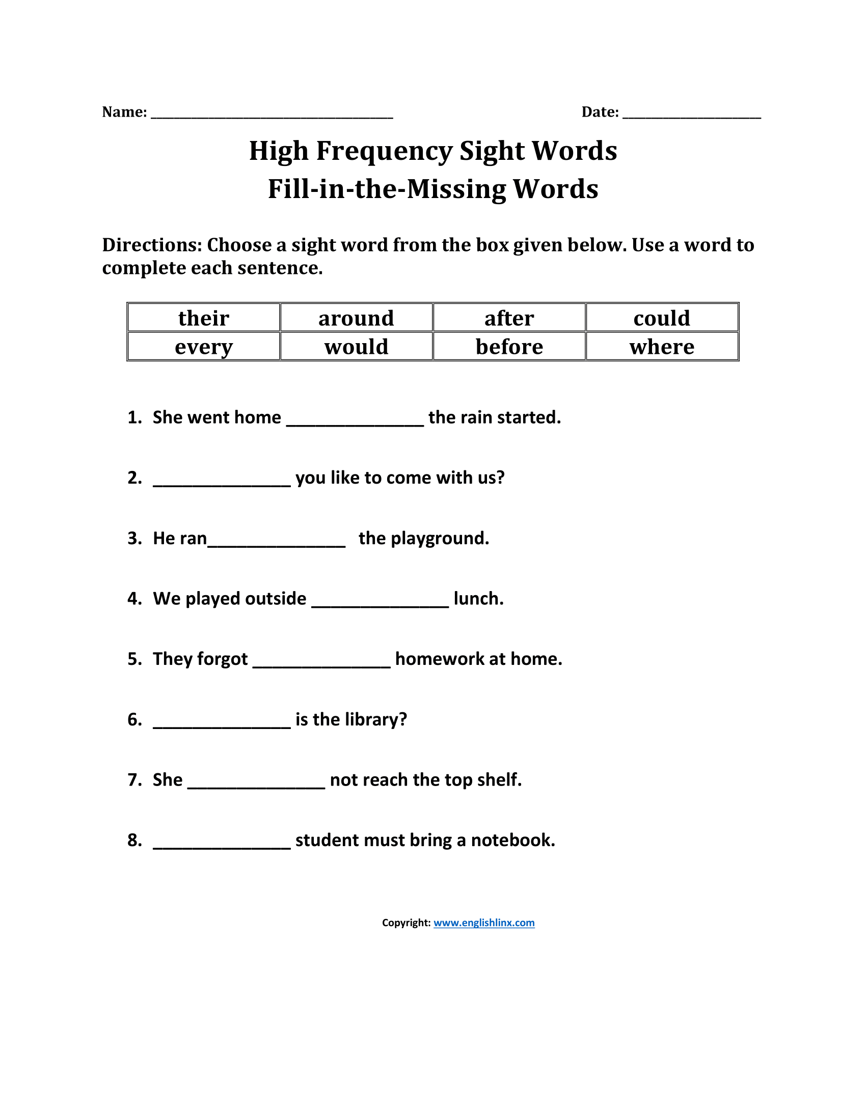 Sight Words Worksheets | Printable Sight Word Practice by Grade