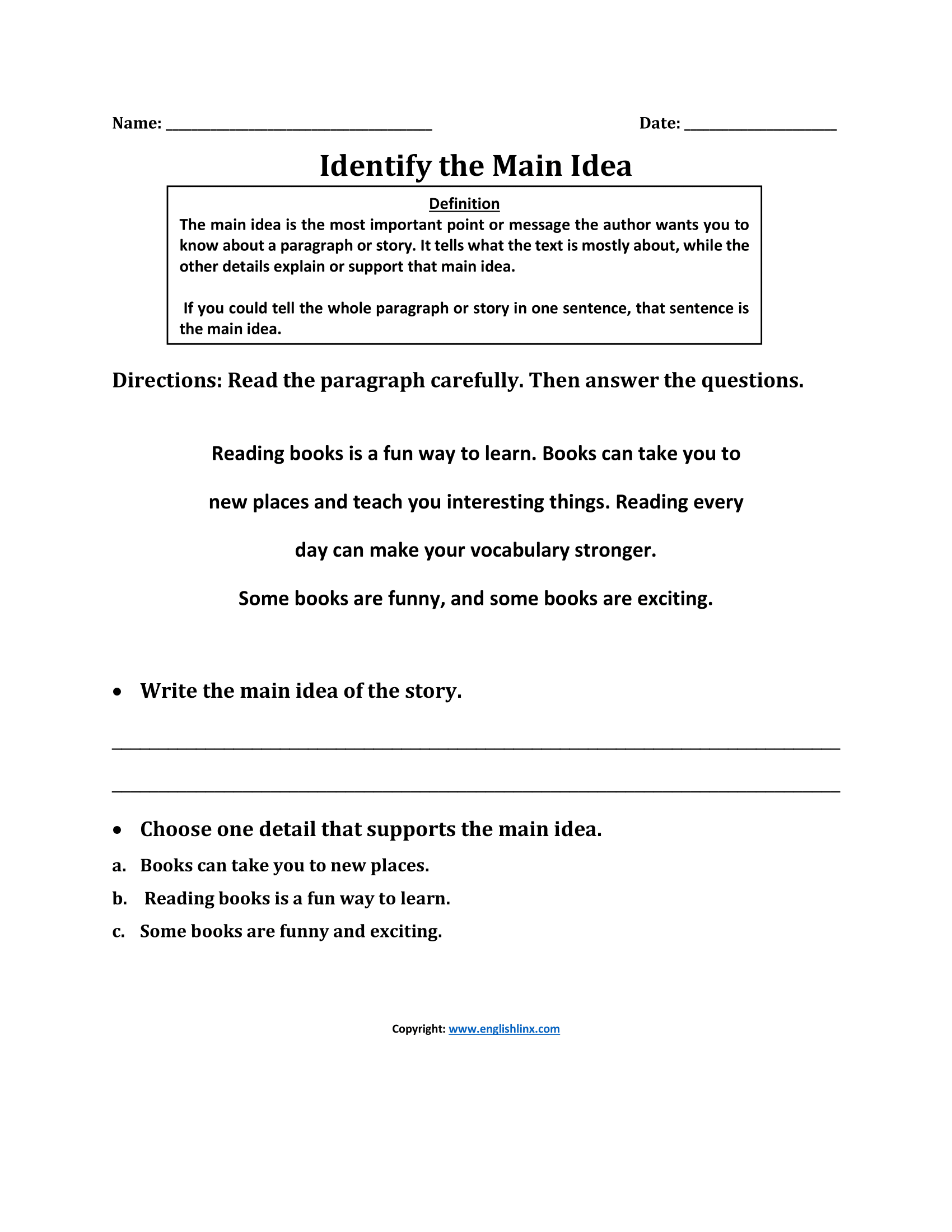 Main Idea Worksheets | Printable Main Idea Practice Worksheets