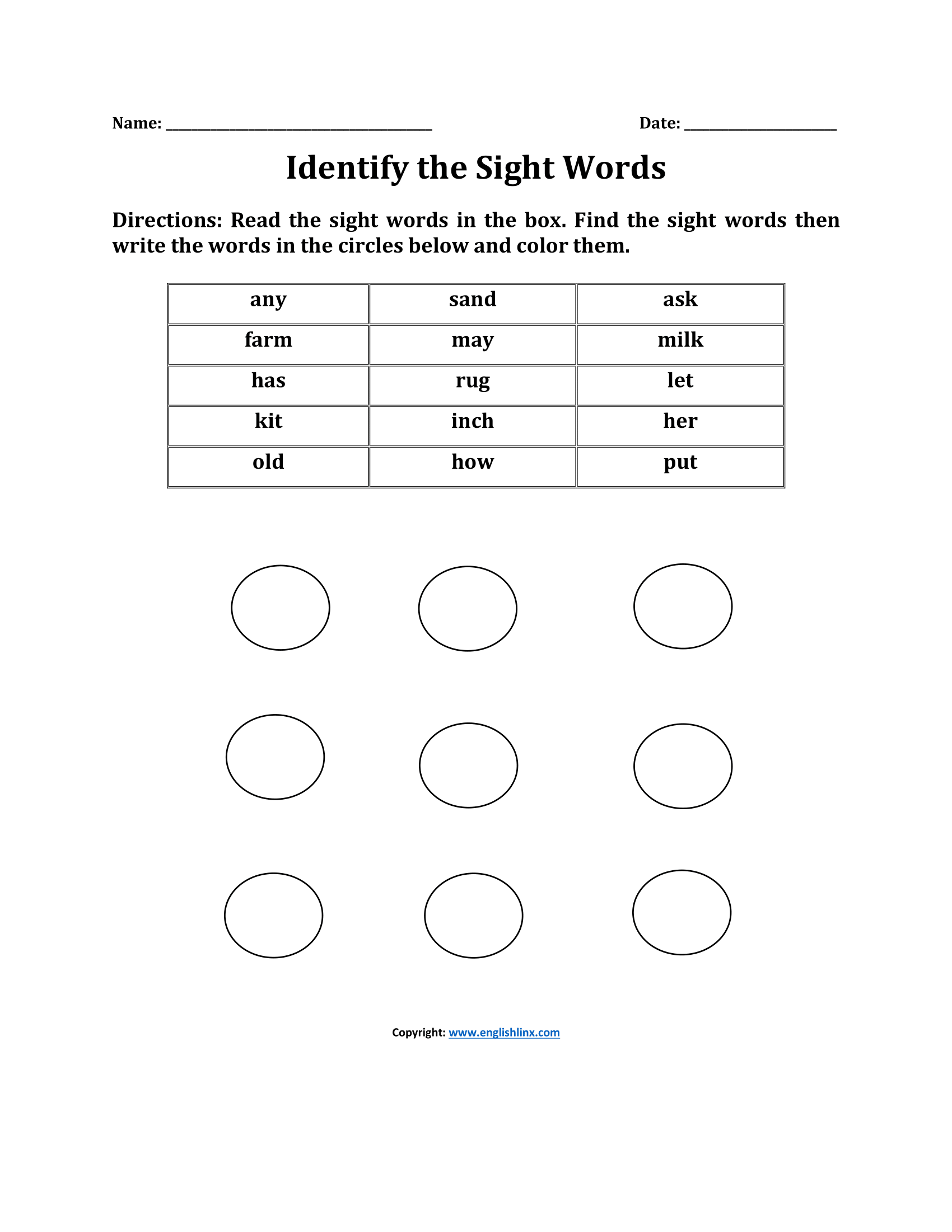 Sight Words Worksheets | Printable Sight Word Practice by Grade