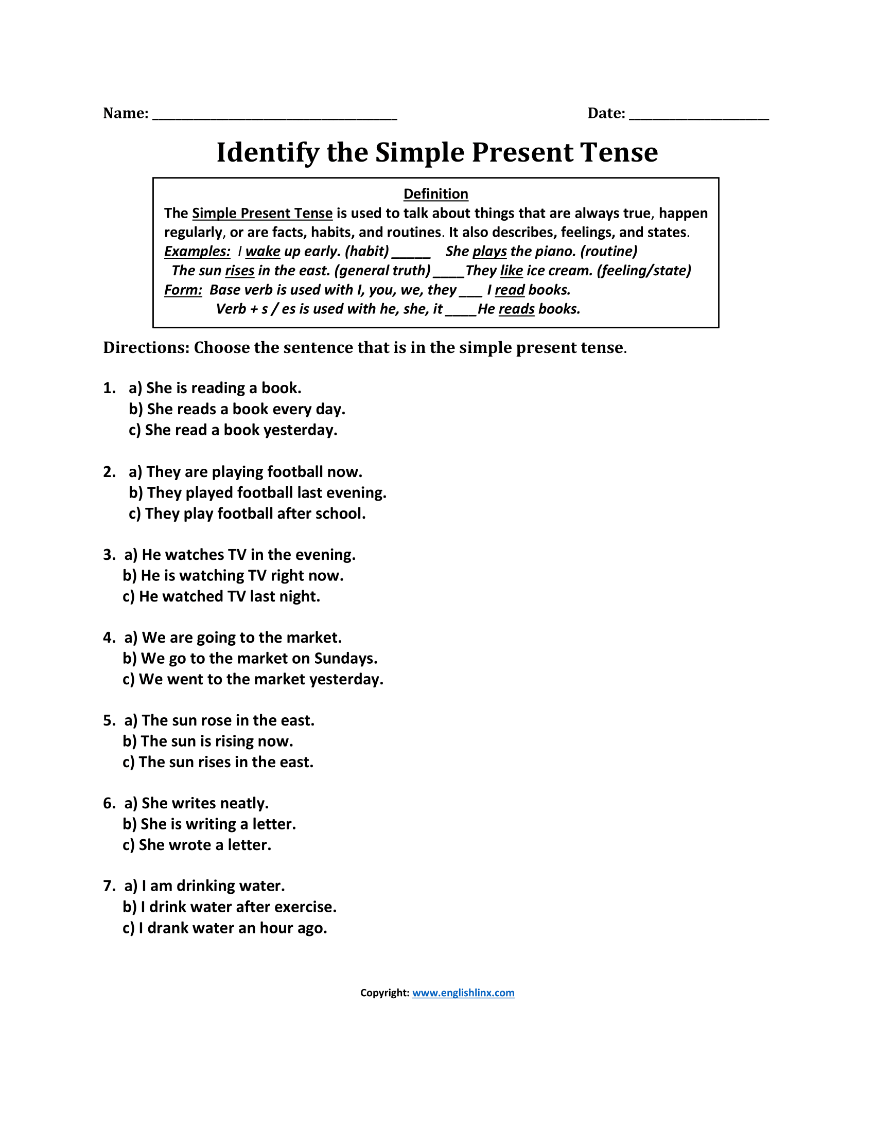 Simple Present Tense Worksheets (Free Printable PDFs) | Grades K–12