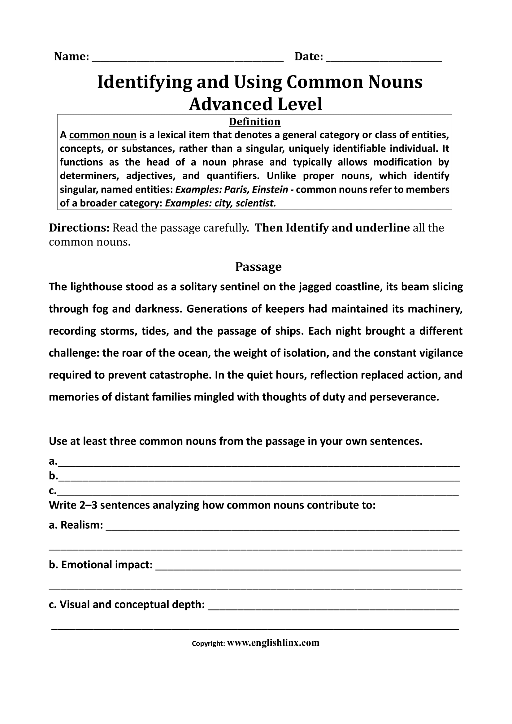 Common Nouns Worksheets | Printable Grammar Practice