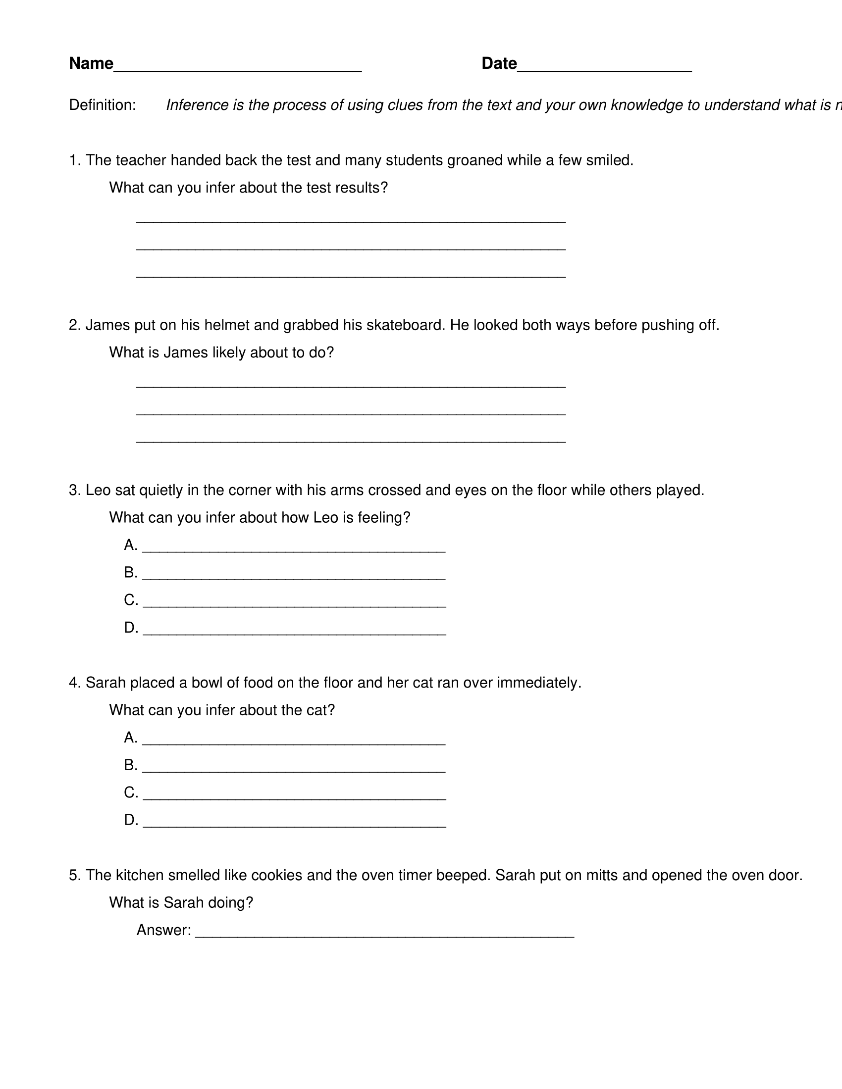 Inference Worksheets | 4th Grade Inferences Worksheet