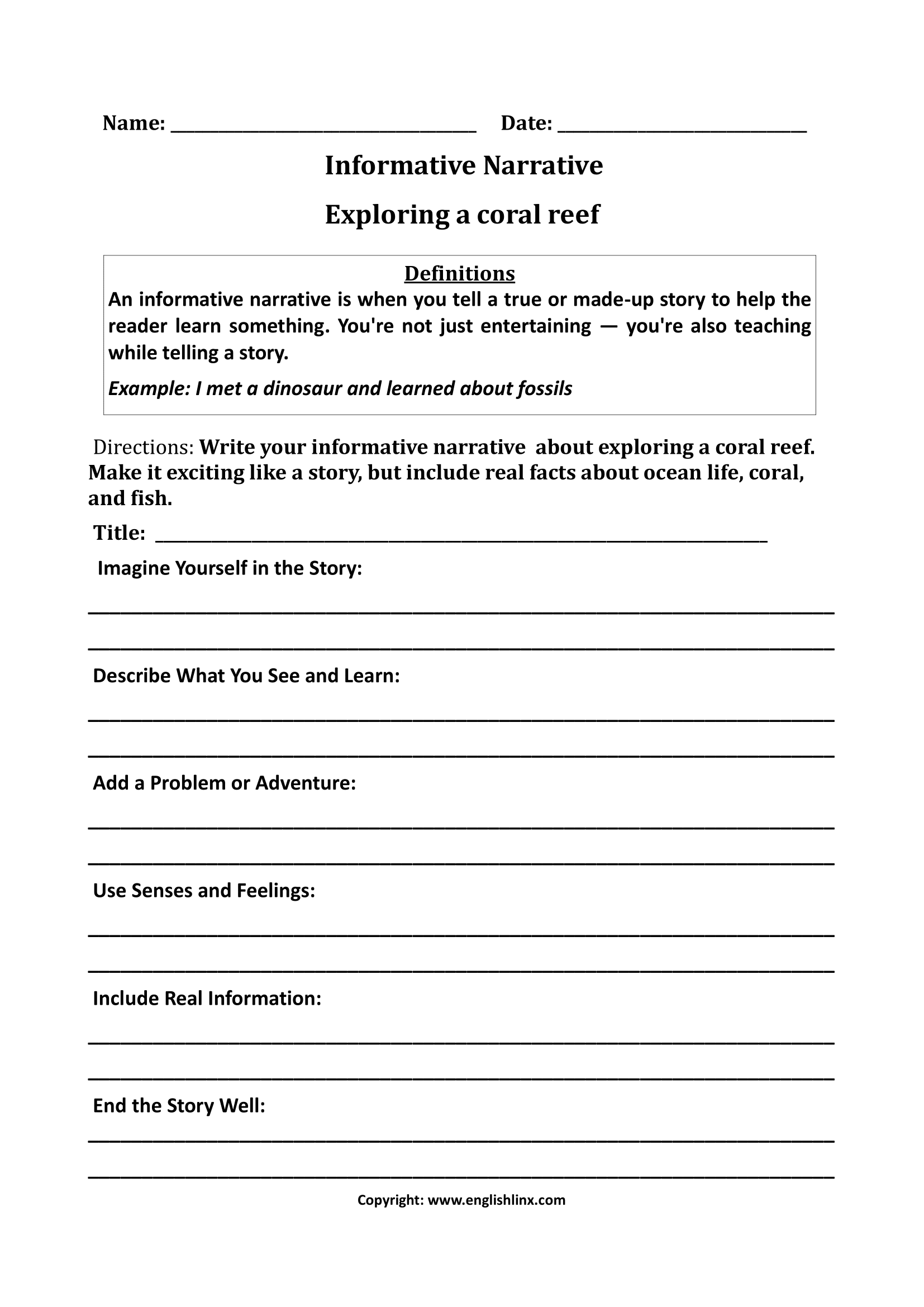 4th Grade Writing Worksheets | Informative Narrative Writing