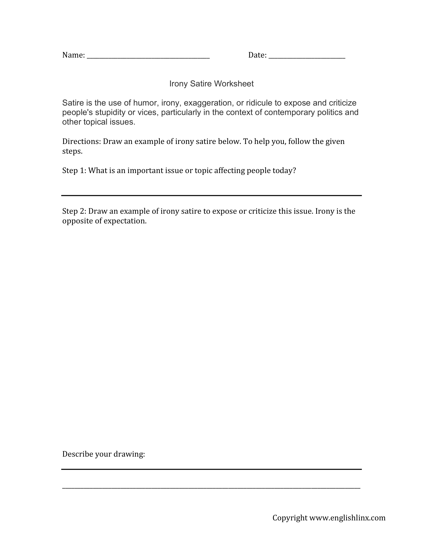 Satire Worksheets | Irony Satire Worksheet