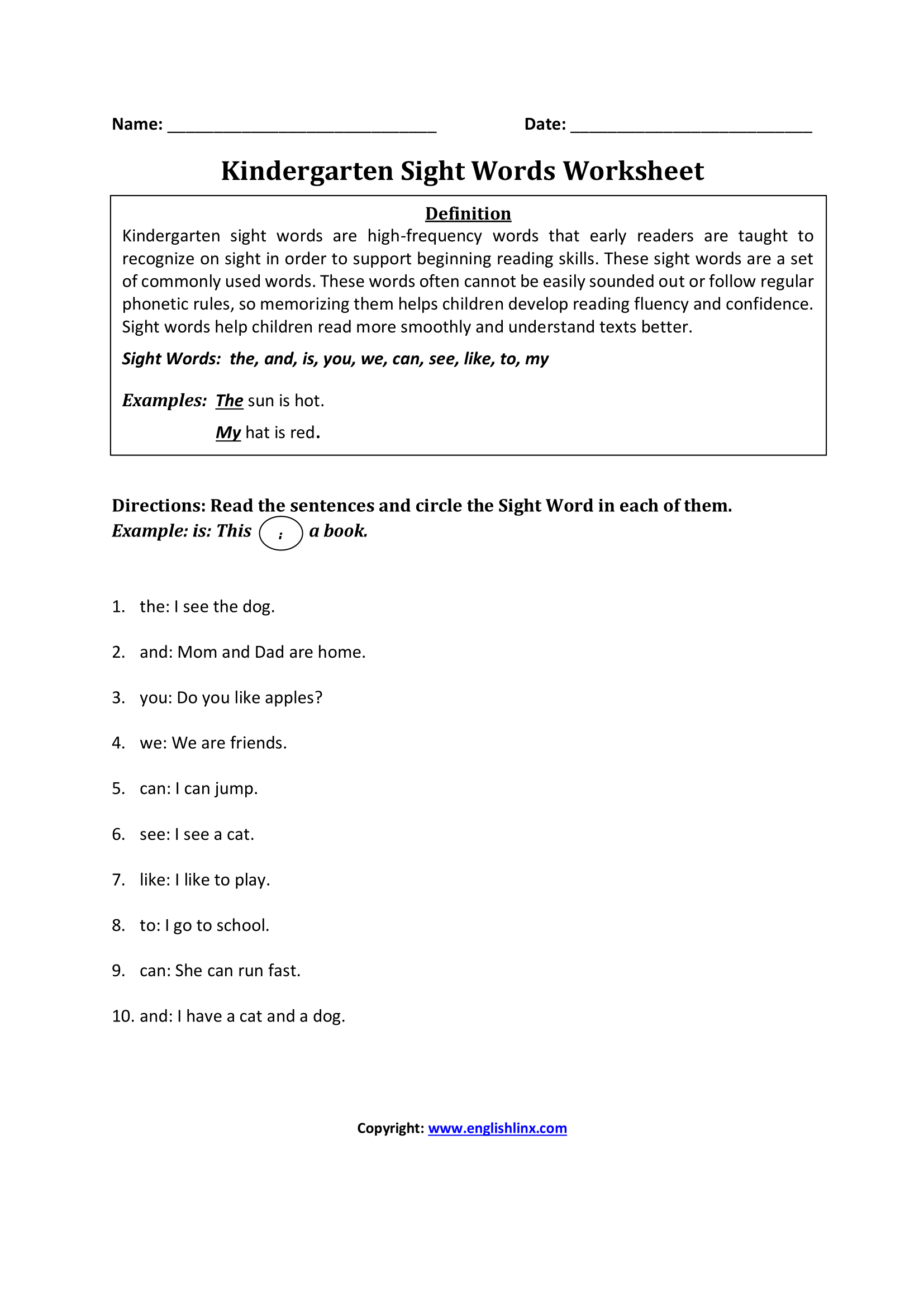 Sight Words Worksheets | Printable Sight Word Practice by Grade