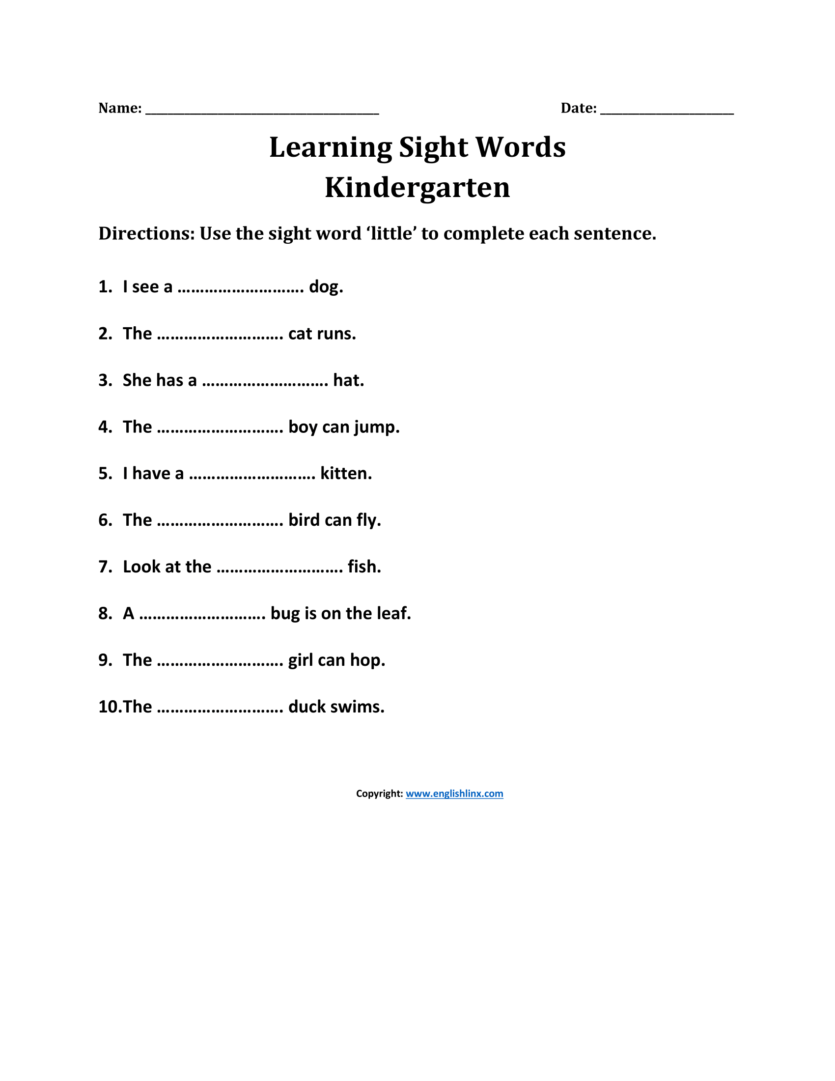 Kindergarten Sight Words Worksheets | Free Printable Sight Word Practice