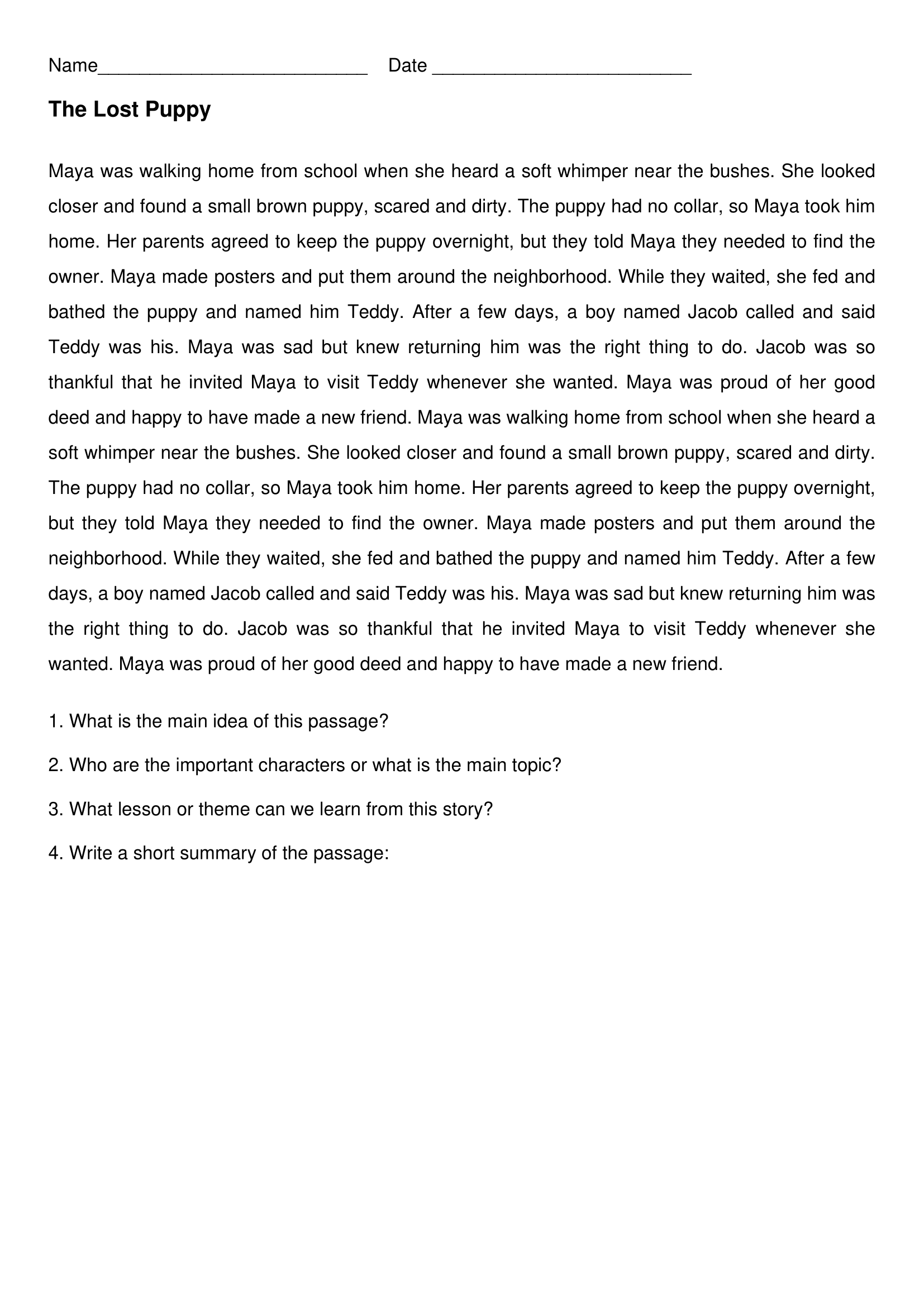 4th Grade Reading Comprehension Worksheets | Free Printable Passages ...