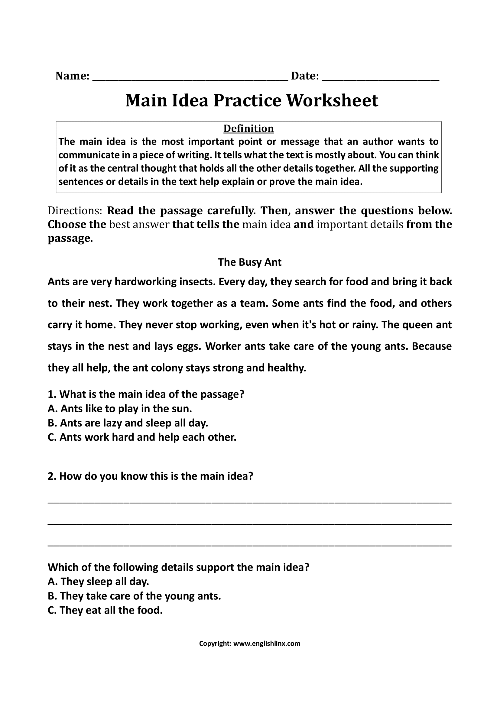 Main Idea Worksheets | Printable Main Idea Practice Worksheets