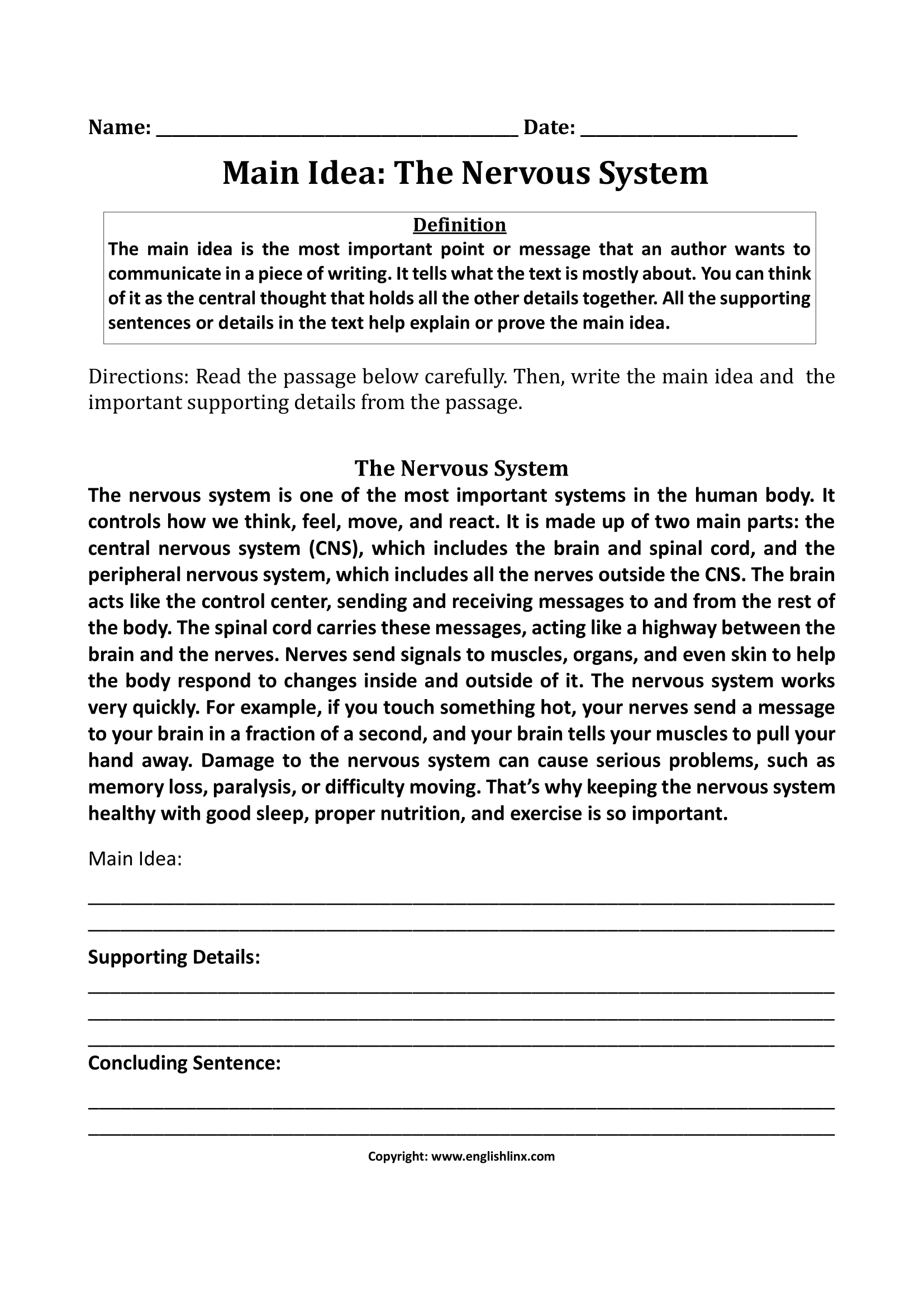 Main Idea Worksheets High School Main Idea Online Activity For Grade:
