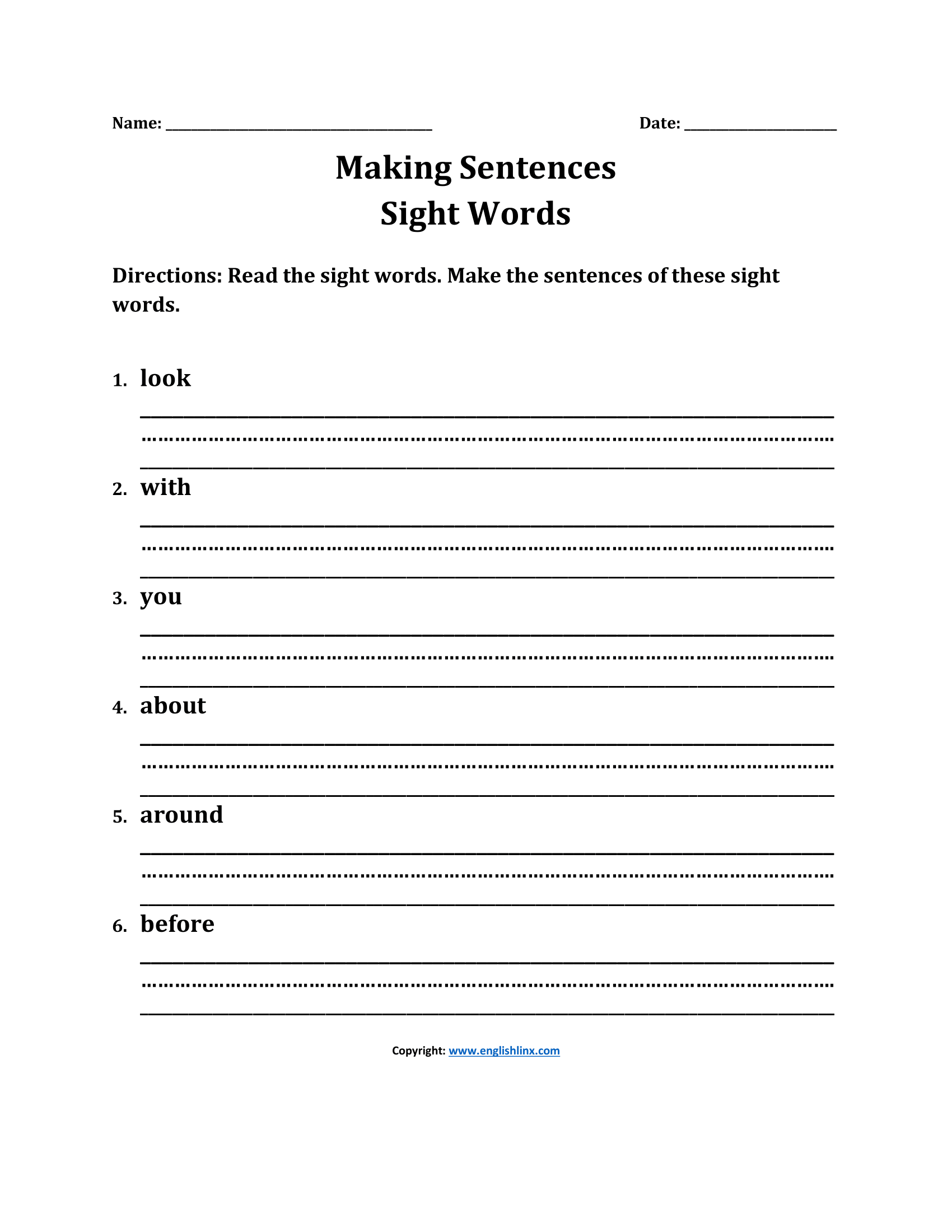Sight Words Worksheets | Printable Sight Word Practice by Grade