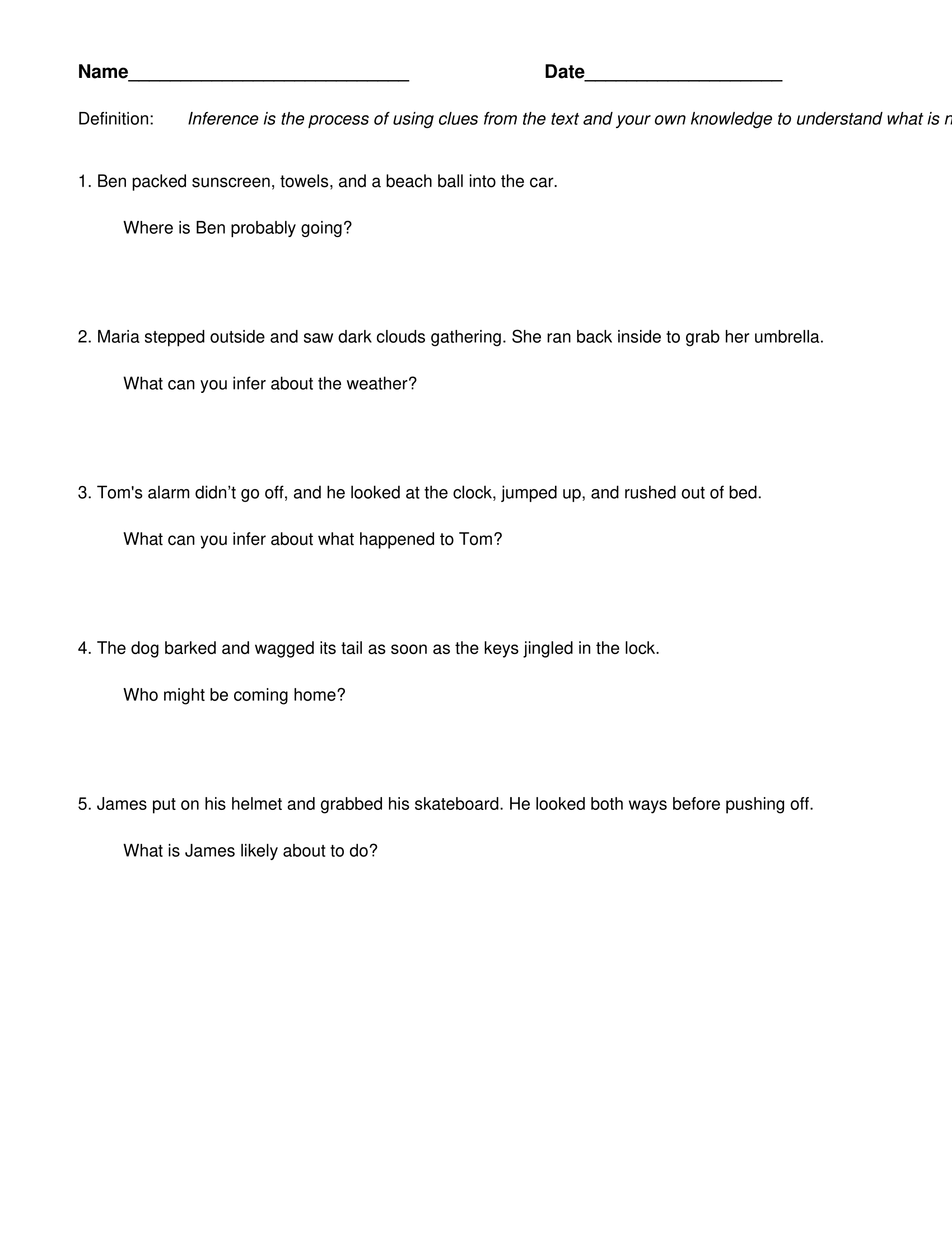 Inference Worksheets | Making Inferences Worksheets