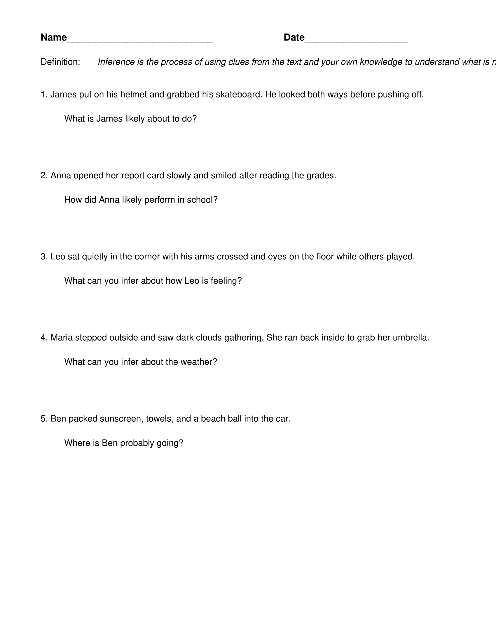 Inference Worksheets | Printable Inference Practice for Grades 4-12