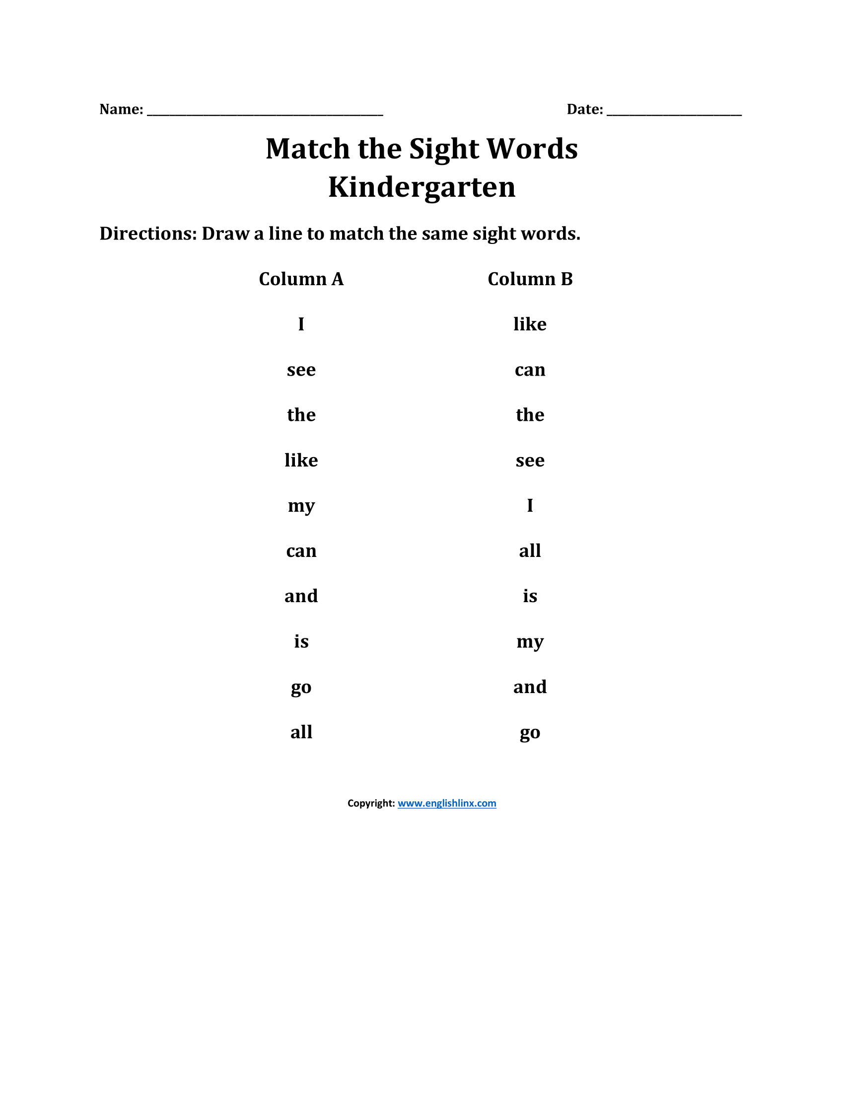 Kindergarten Sight Words Worksheets | Free Printable Sight Word Practice