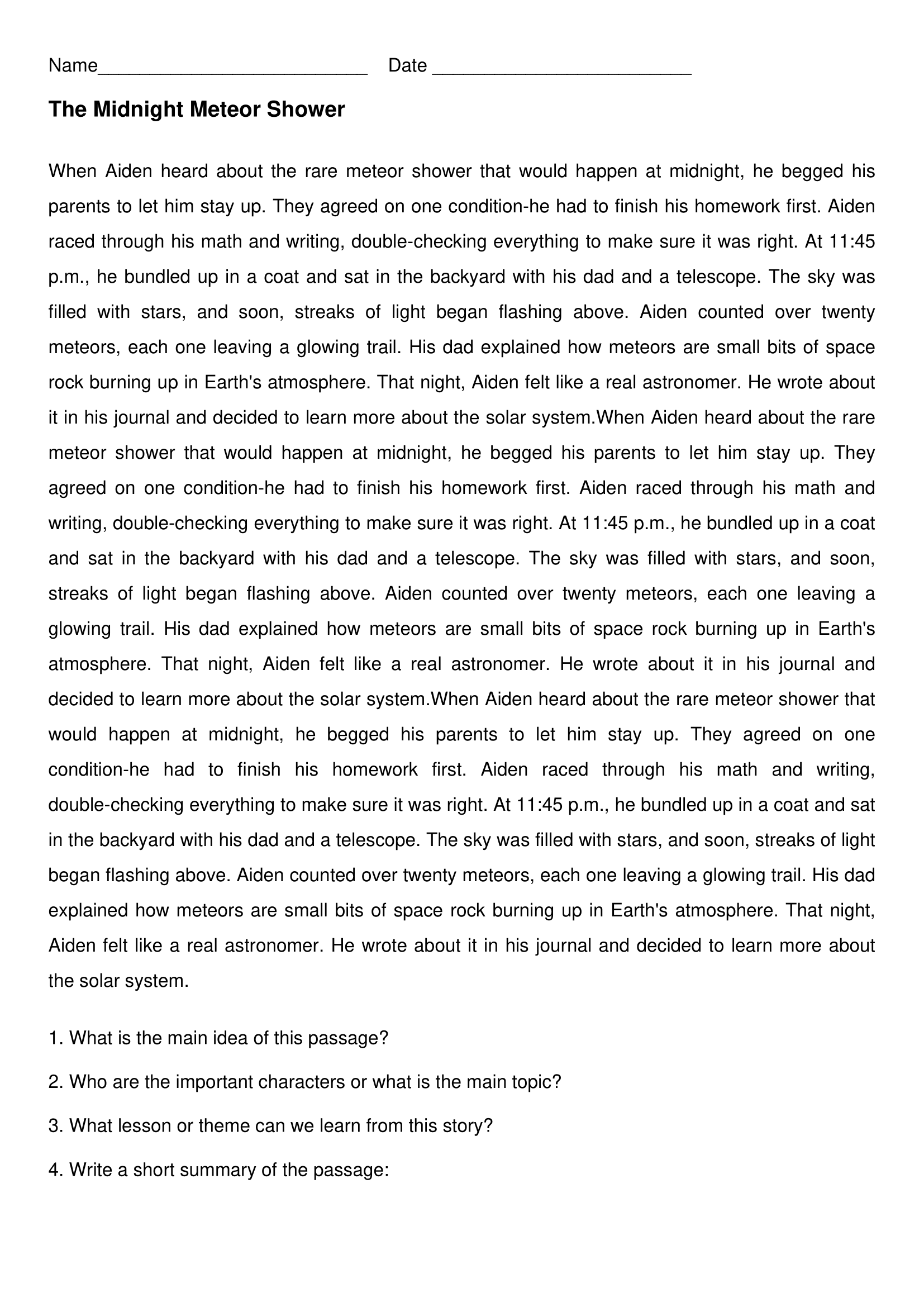 5th Grade Reading Comprehension Worksheets | Inference, Main Idea ...