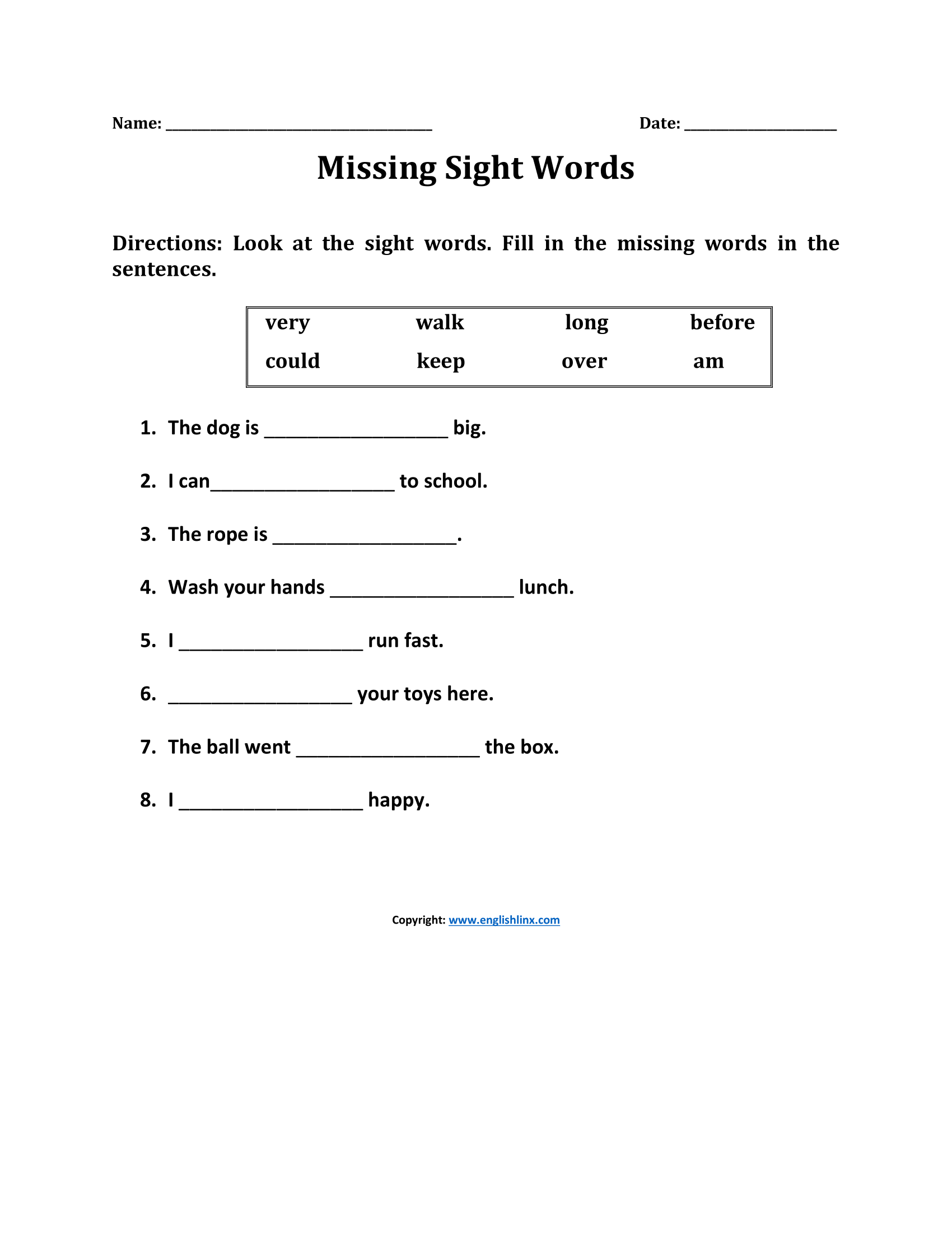First Grade Sight Words Worksheets | Free Printable Sight Word Activities