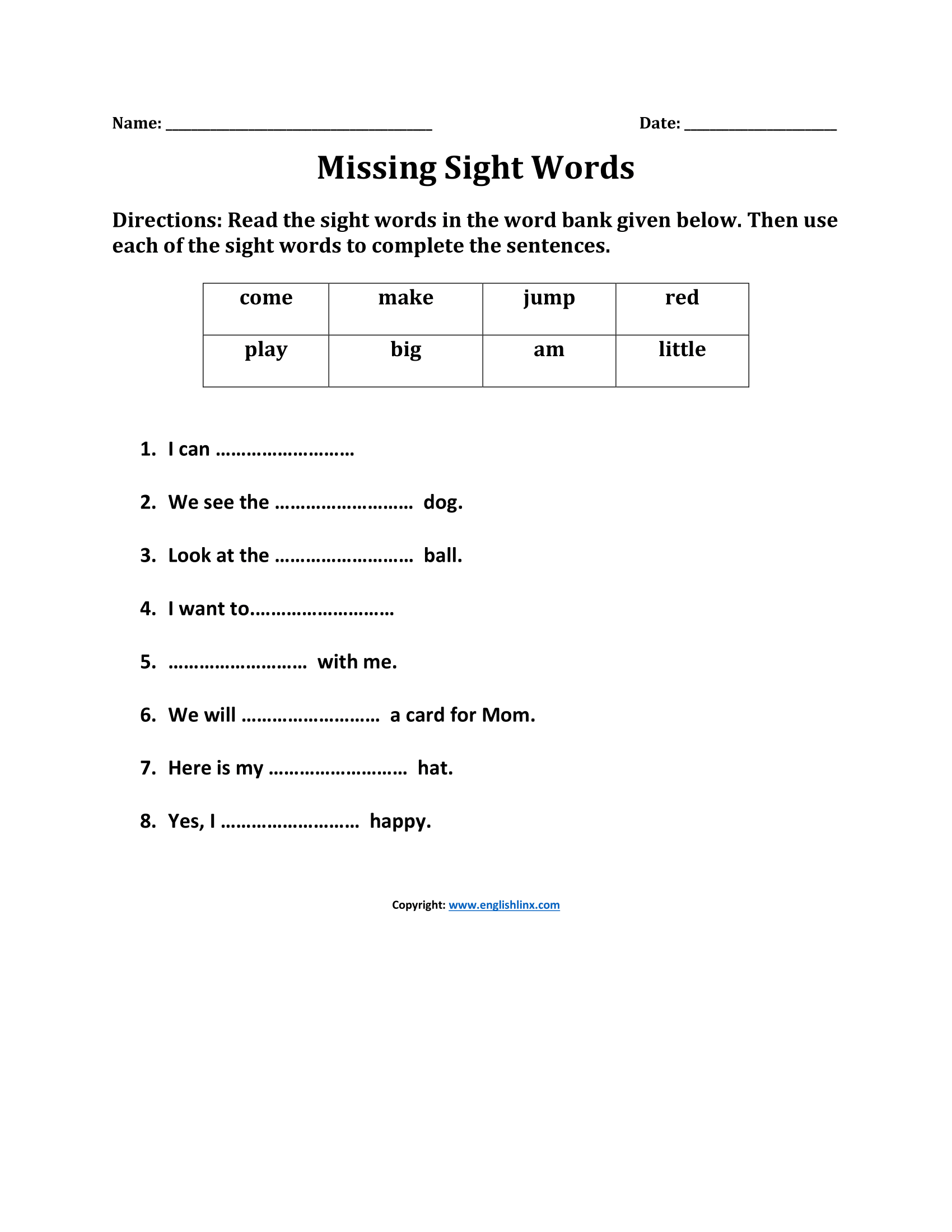 Sight Words Worksheets | Printable Sight Word Practice by Grade