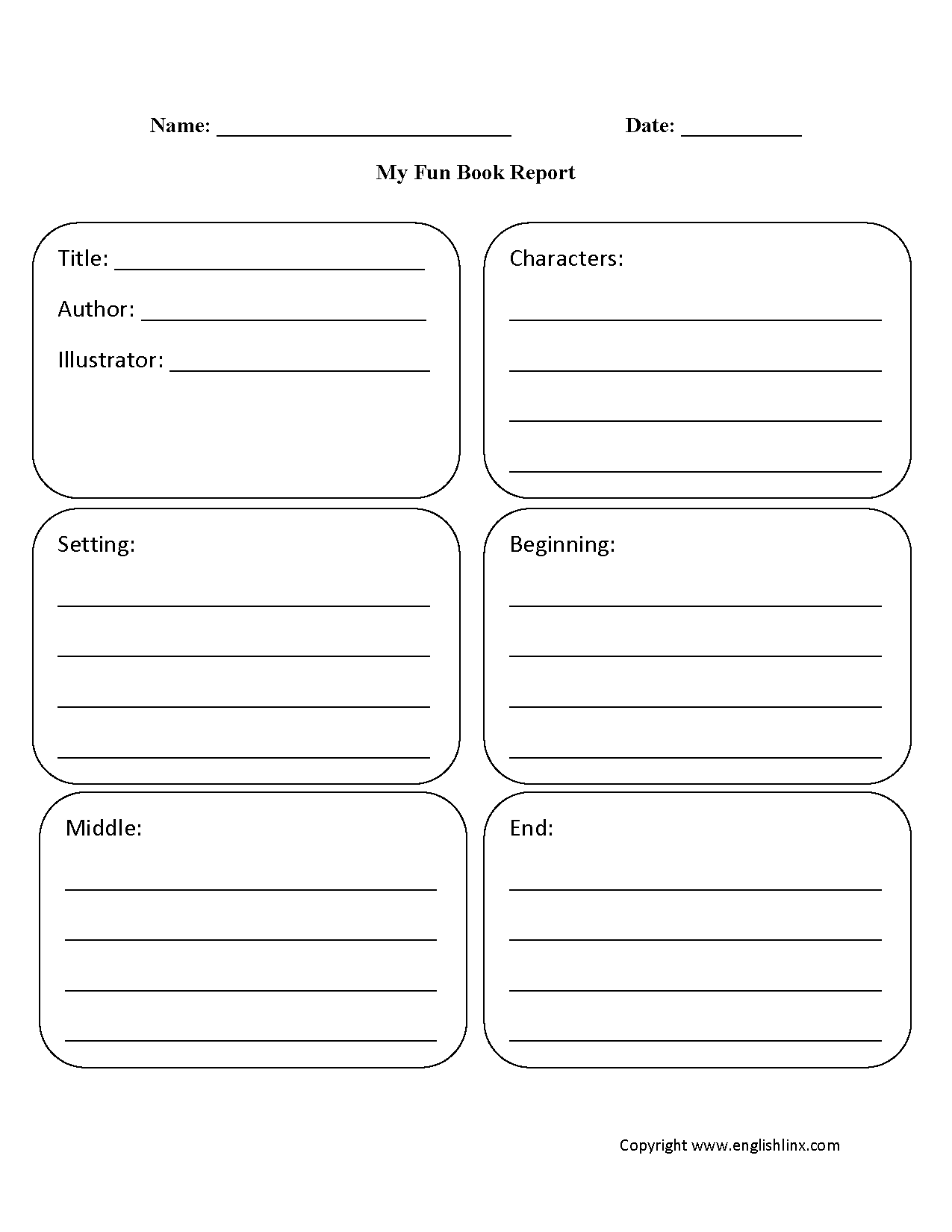 Book Report Template 20th Grade