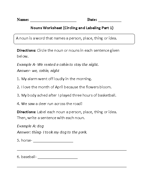 Regular Nouns Worksheets Circling And Labeling Nouns Worksheet