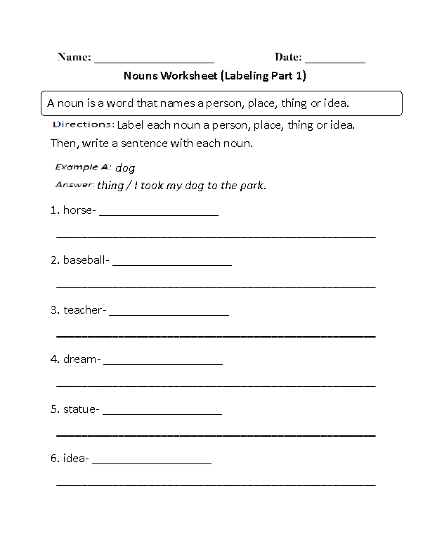 Regular Nouns Worksheets Labeling Nouns Worksheet