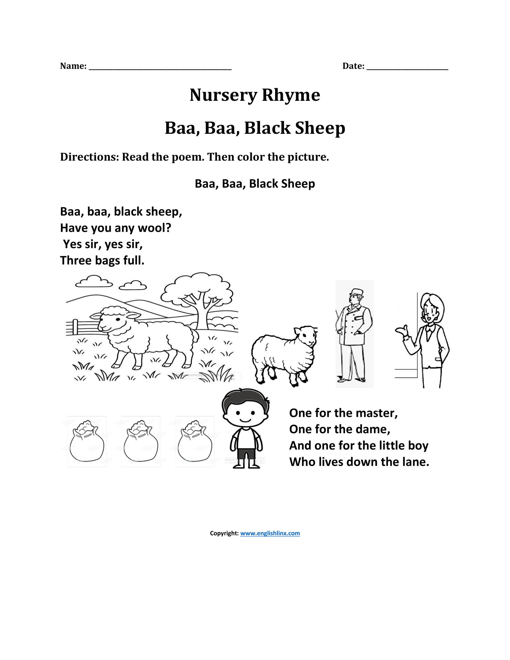 Baa, Baa Black Sheep Worksheet