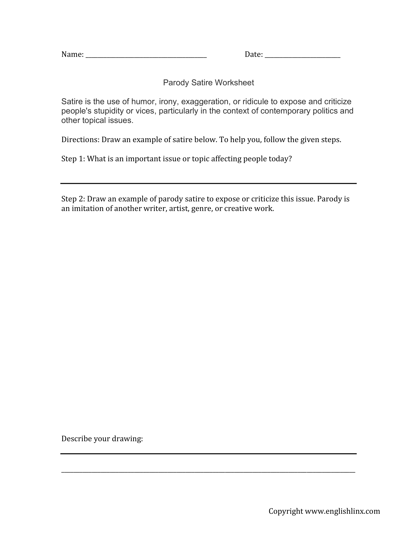 Satire Worksheets | Parody Satire Worksheet