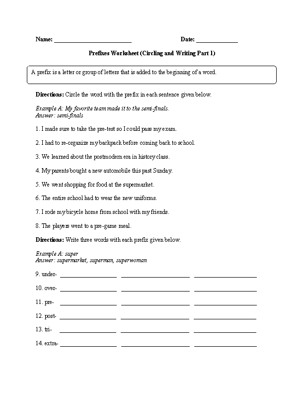 Englishlinx Prefixes Worksheets