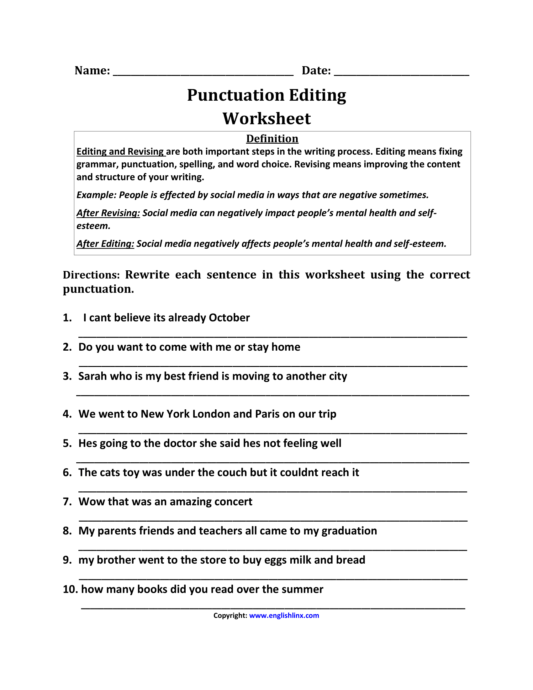 Editing Worksheets | Free Printable Editing and Proofreading Practice