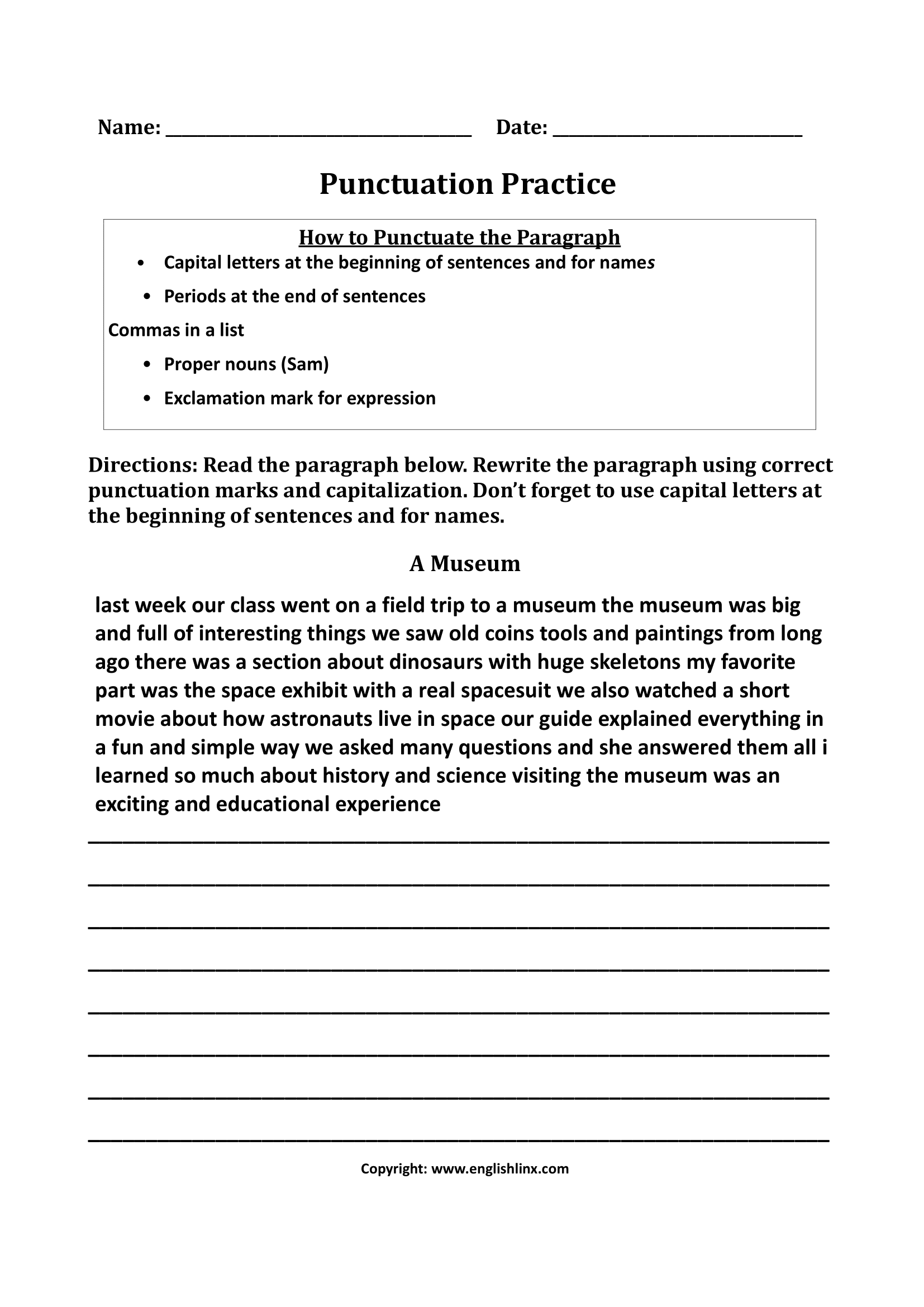5th Grade Writing Worksheets | Punctuation Practice Worksheet