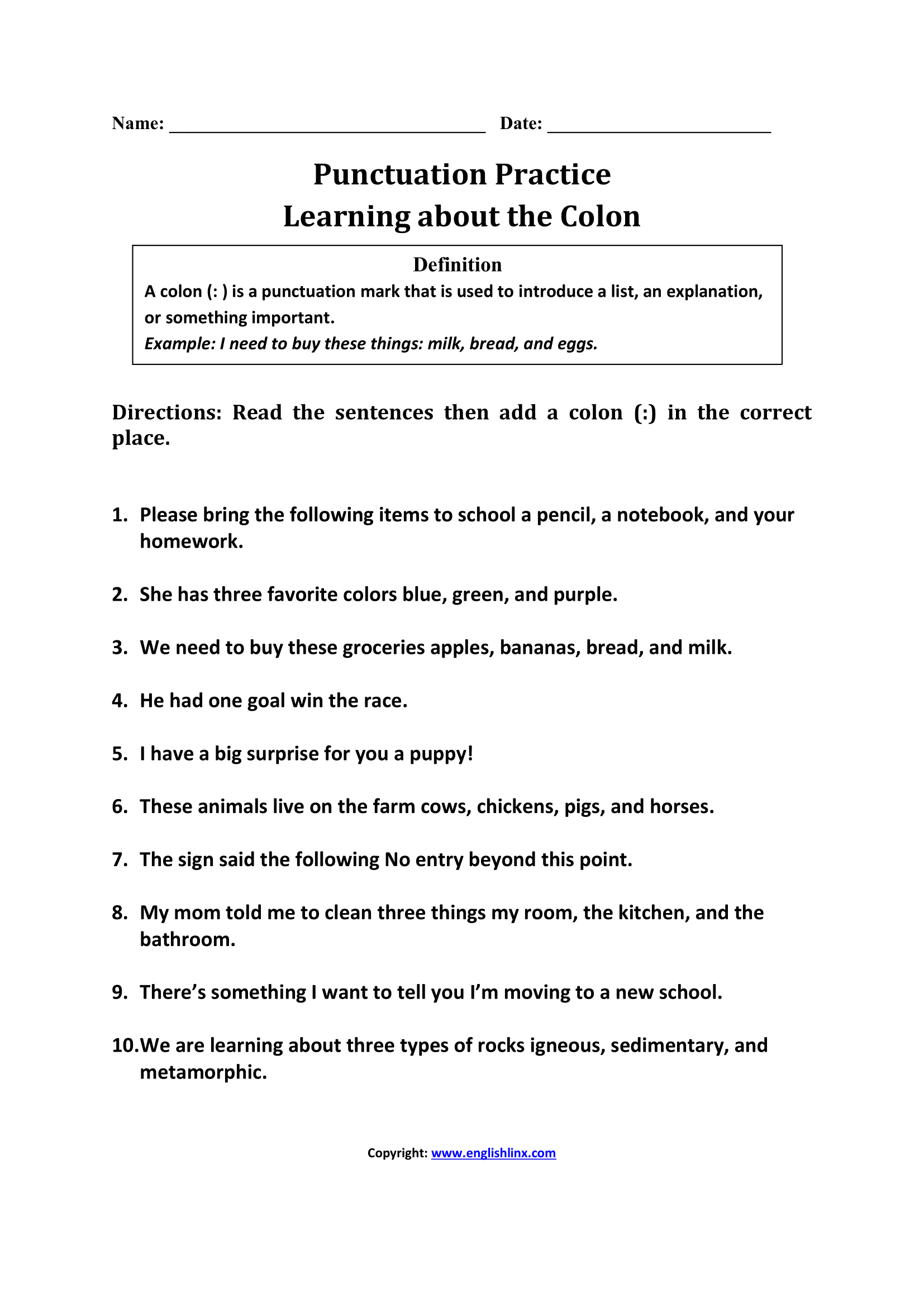 2nd Grade Writing Worksheets | Punctuation Practice Worksheet