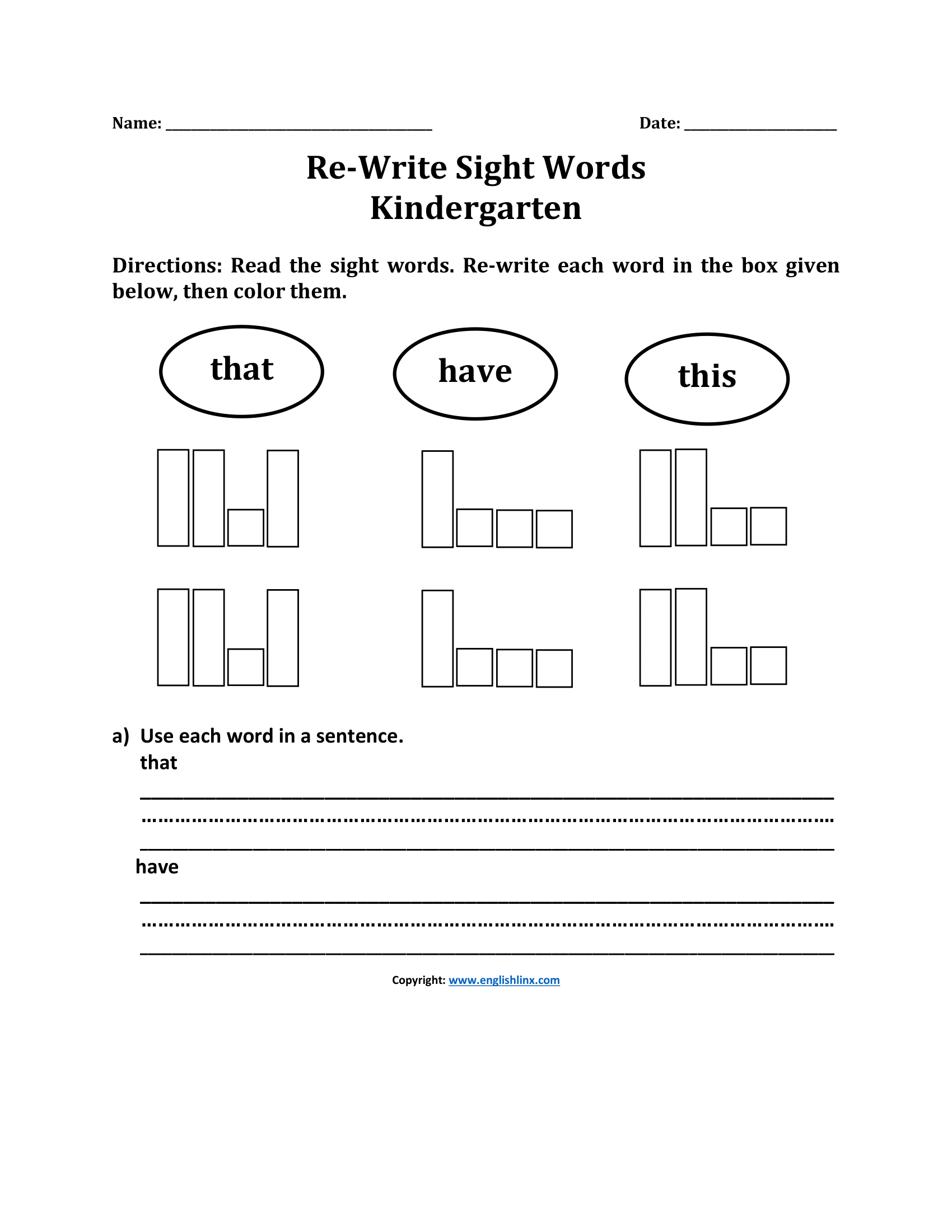 Kindergarten Sight Words Worksheets | Free Printable Sight Word Practice
