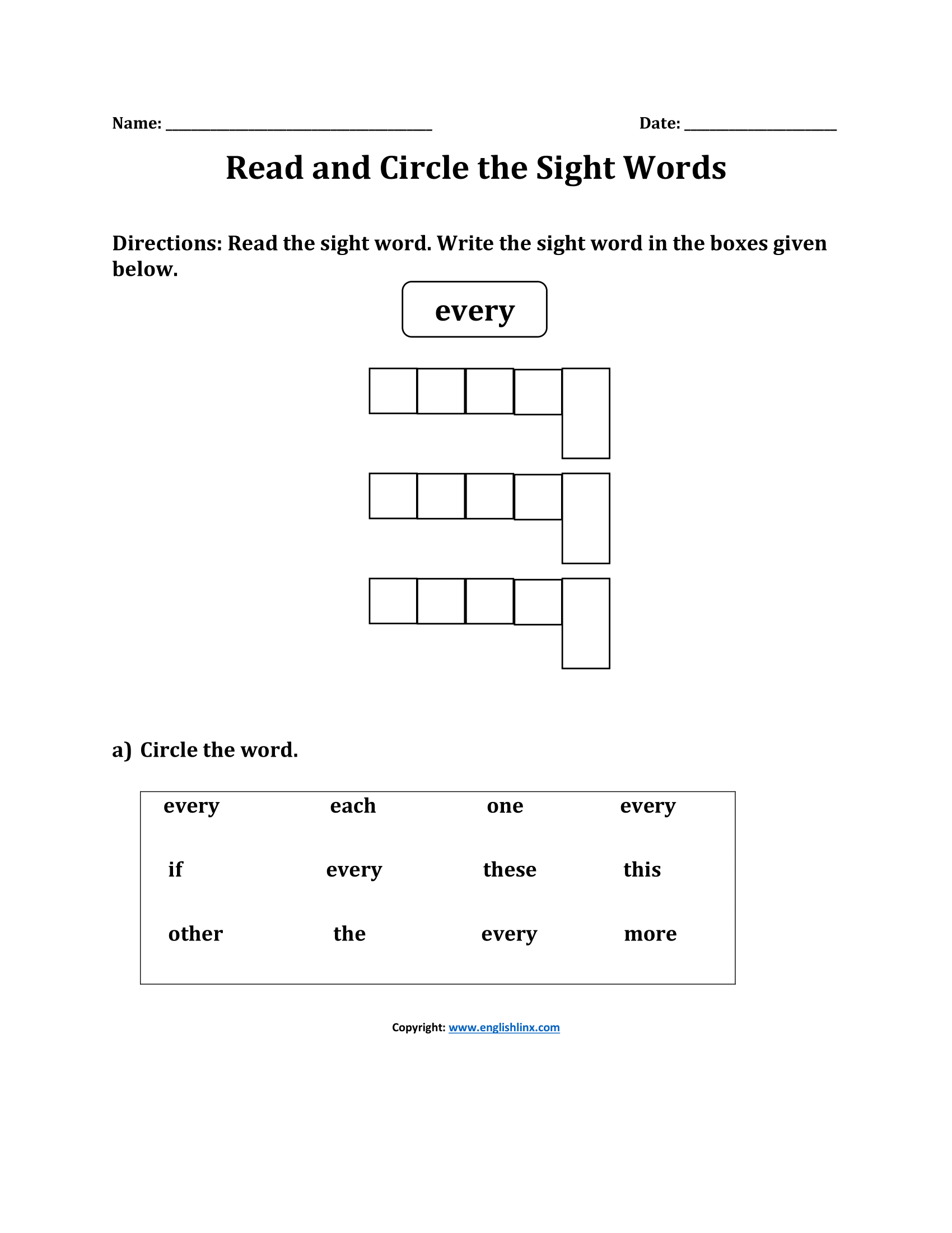 First Grade Sight Words Worksheets | Free Printable Sight Word Activities
