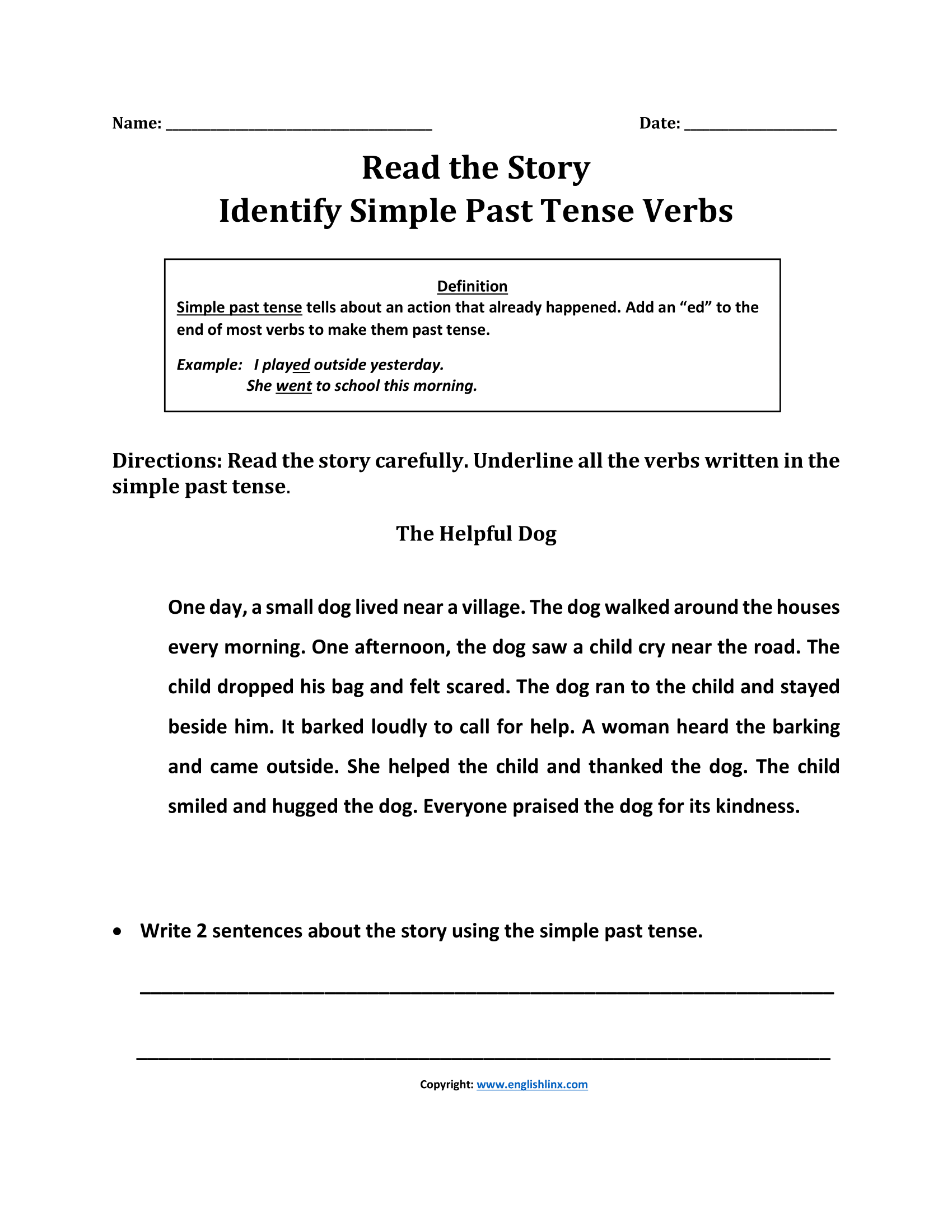 Past Tense Worksheets | Read the Story