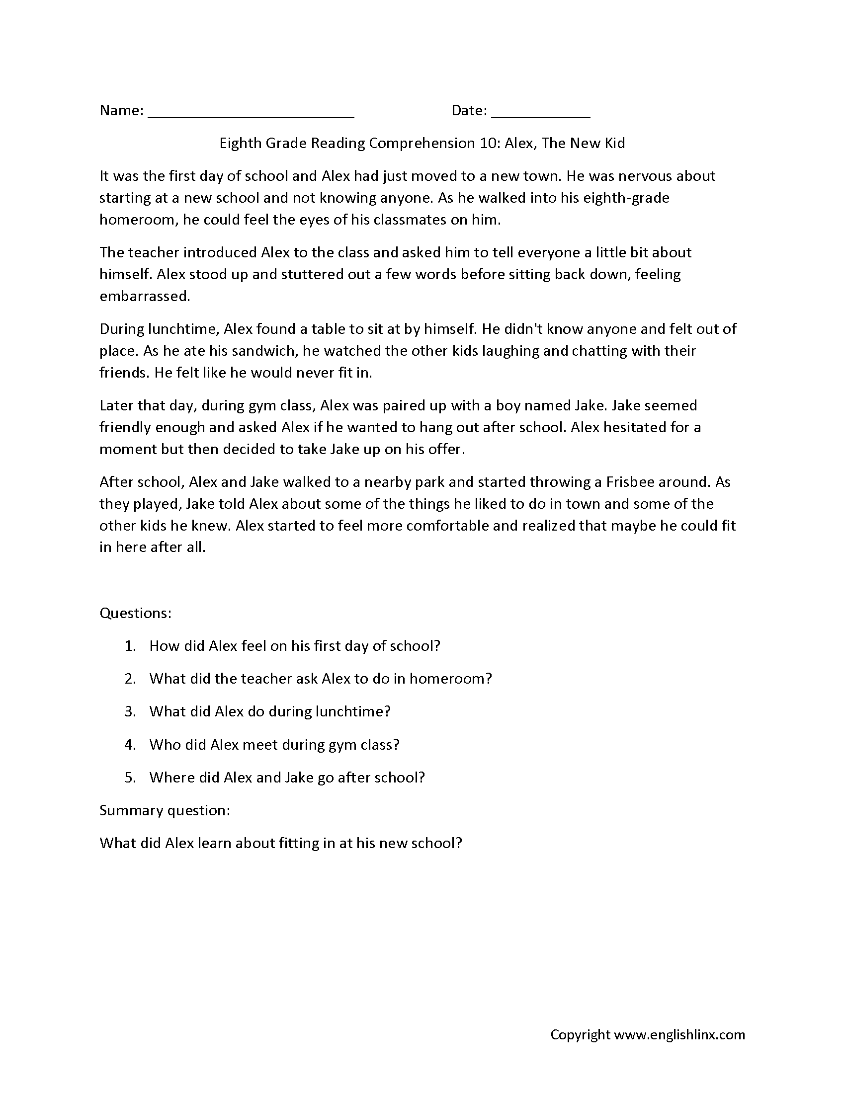 Reading Comprehension Worksheets Eighth Grade Reading Comprehension Reading Comprehension Worksheets Eighth Grade Reading Comprehension