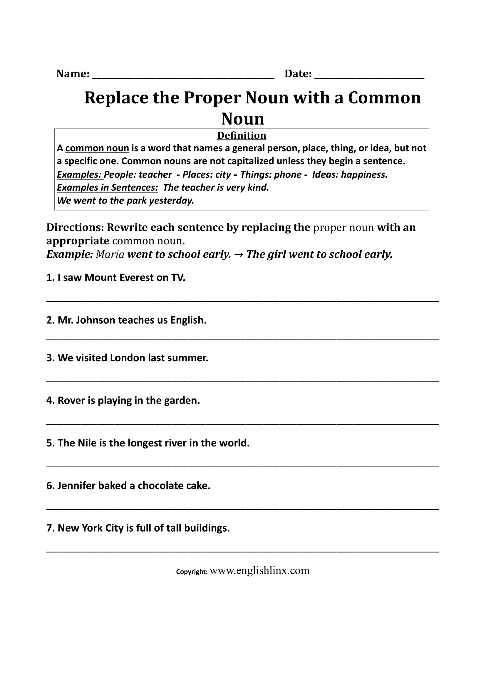Common Nouns Worksheets | Printable Grammar Practice