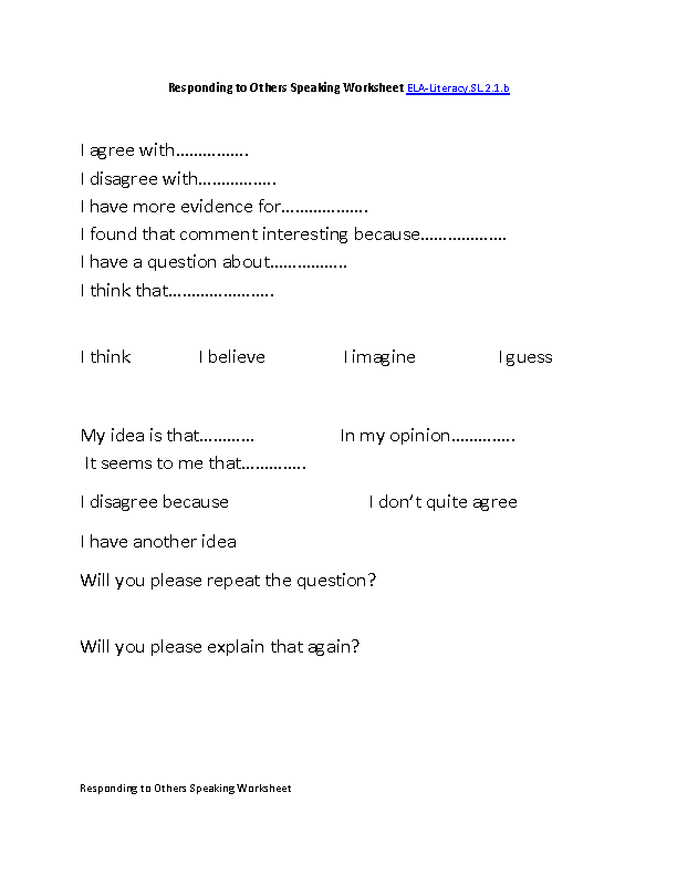 2nd Grade Common Core Speaking And Listening Worksheets