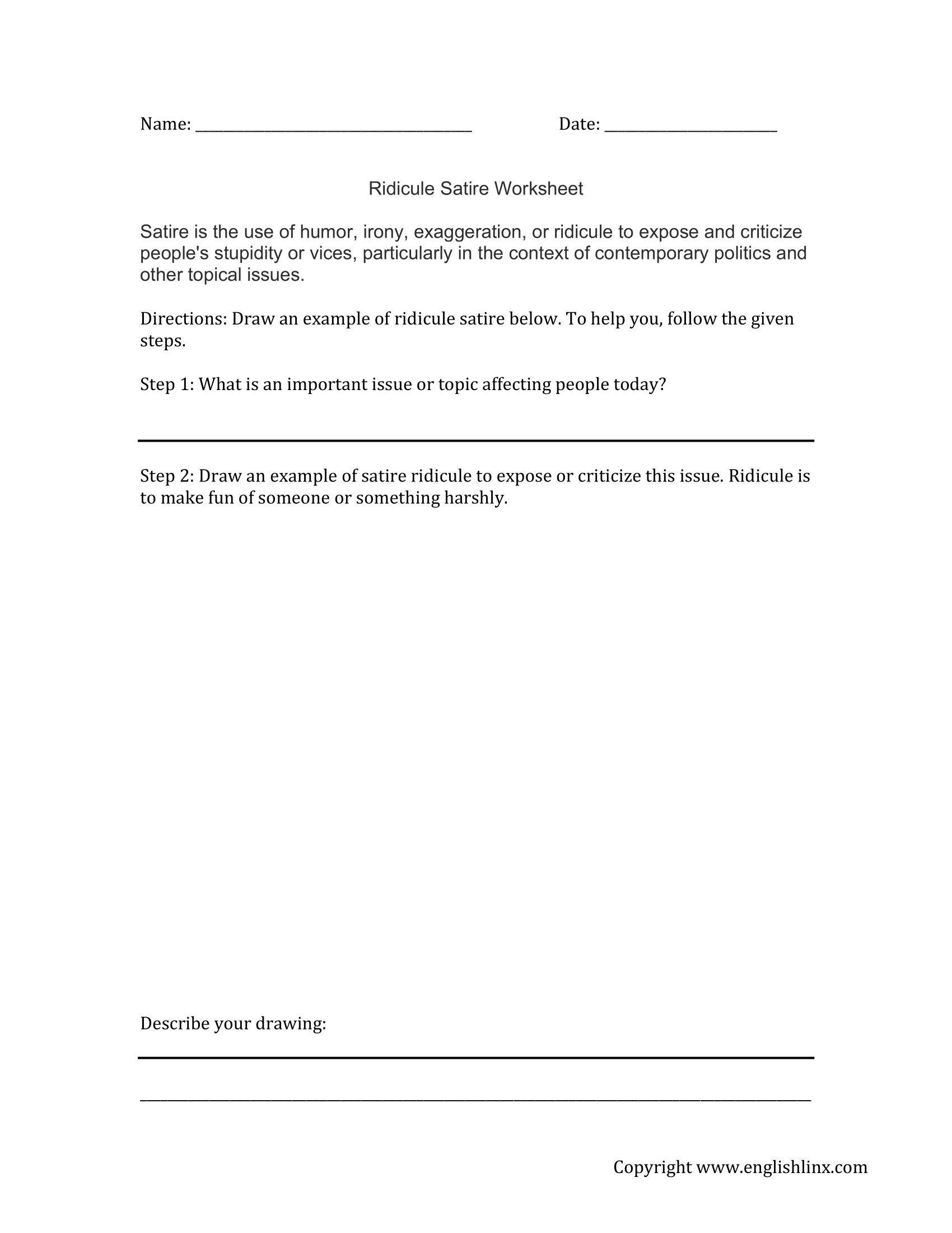 Satire Worksheets | Ridicule Satire Worksheet