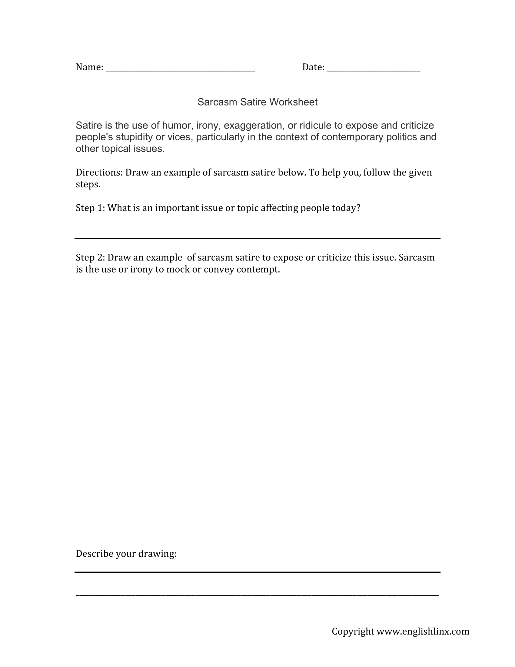 Satire Worksheets | Sarcasm Satire Worksheet