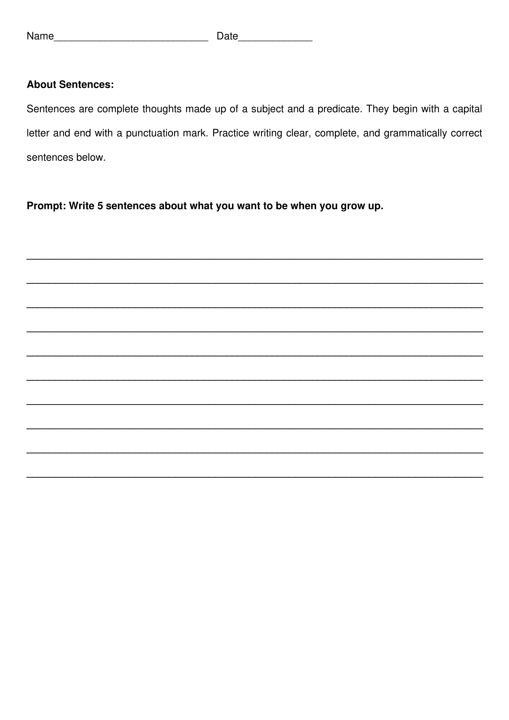 Sentences Worksheets | Sentence Writing Worksheets