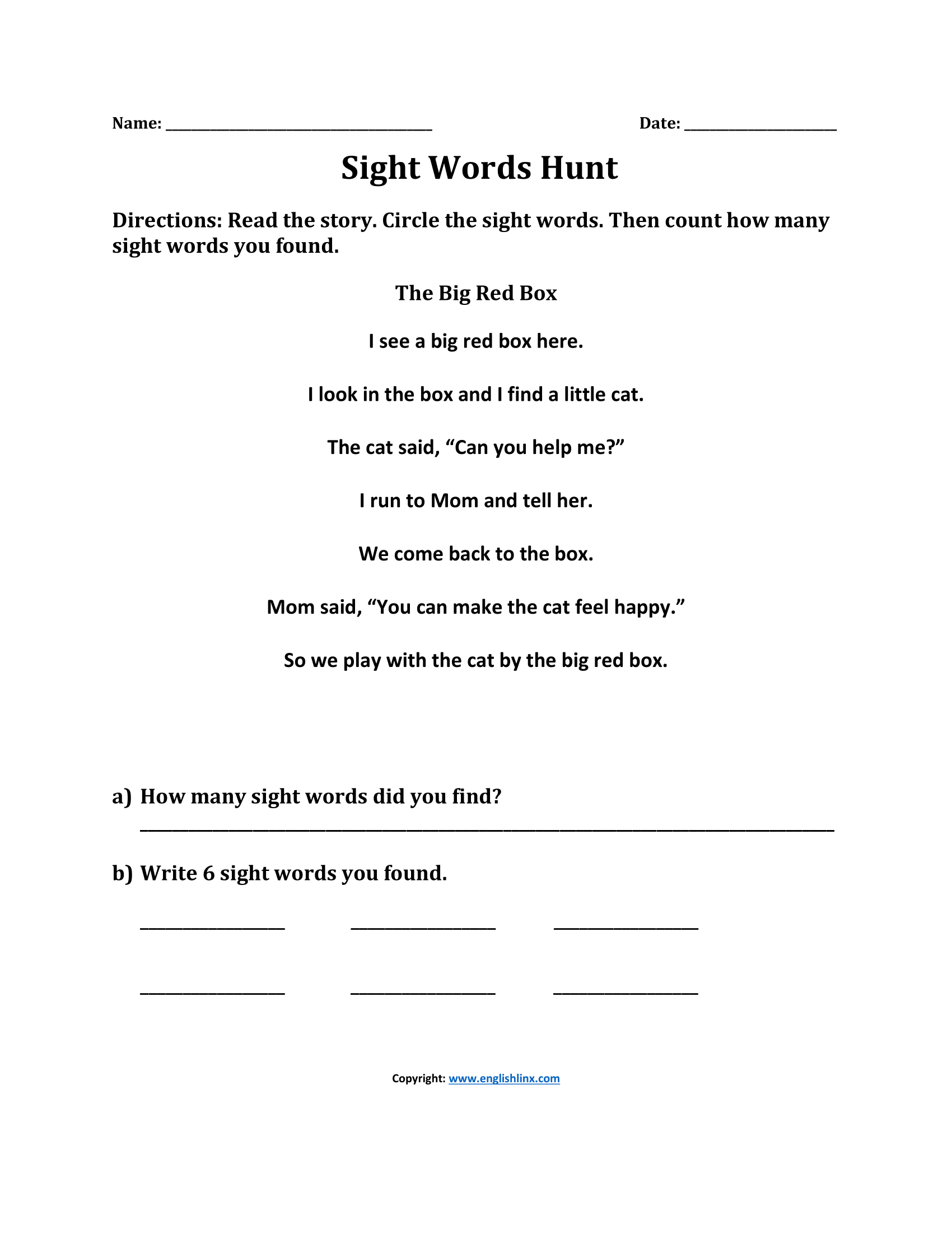 Sight Words Worksheets | Printable Sight Word Practice by Grade