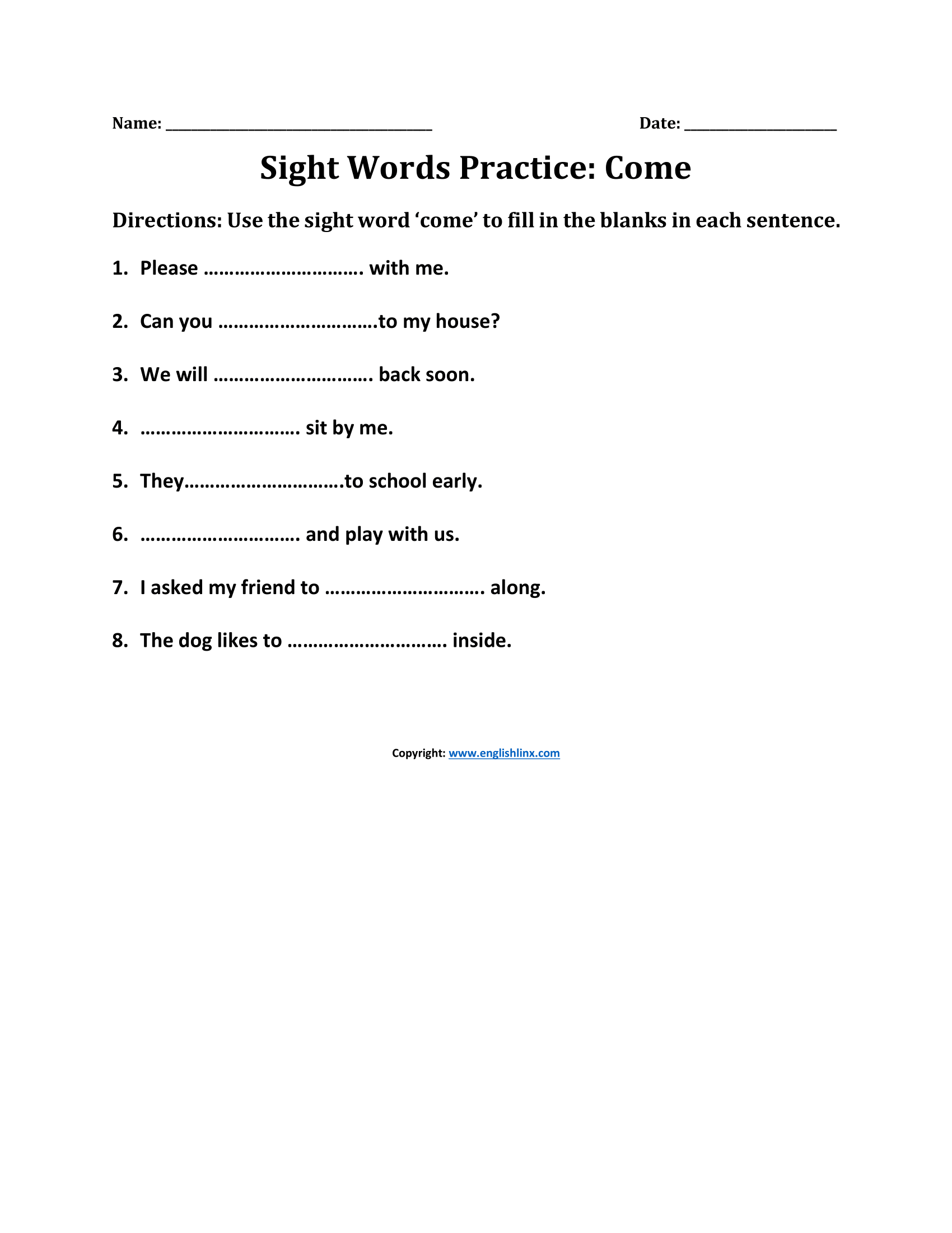 Sight Words Worksheets | Printable Sight Word Practice by Grade